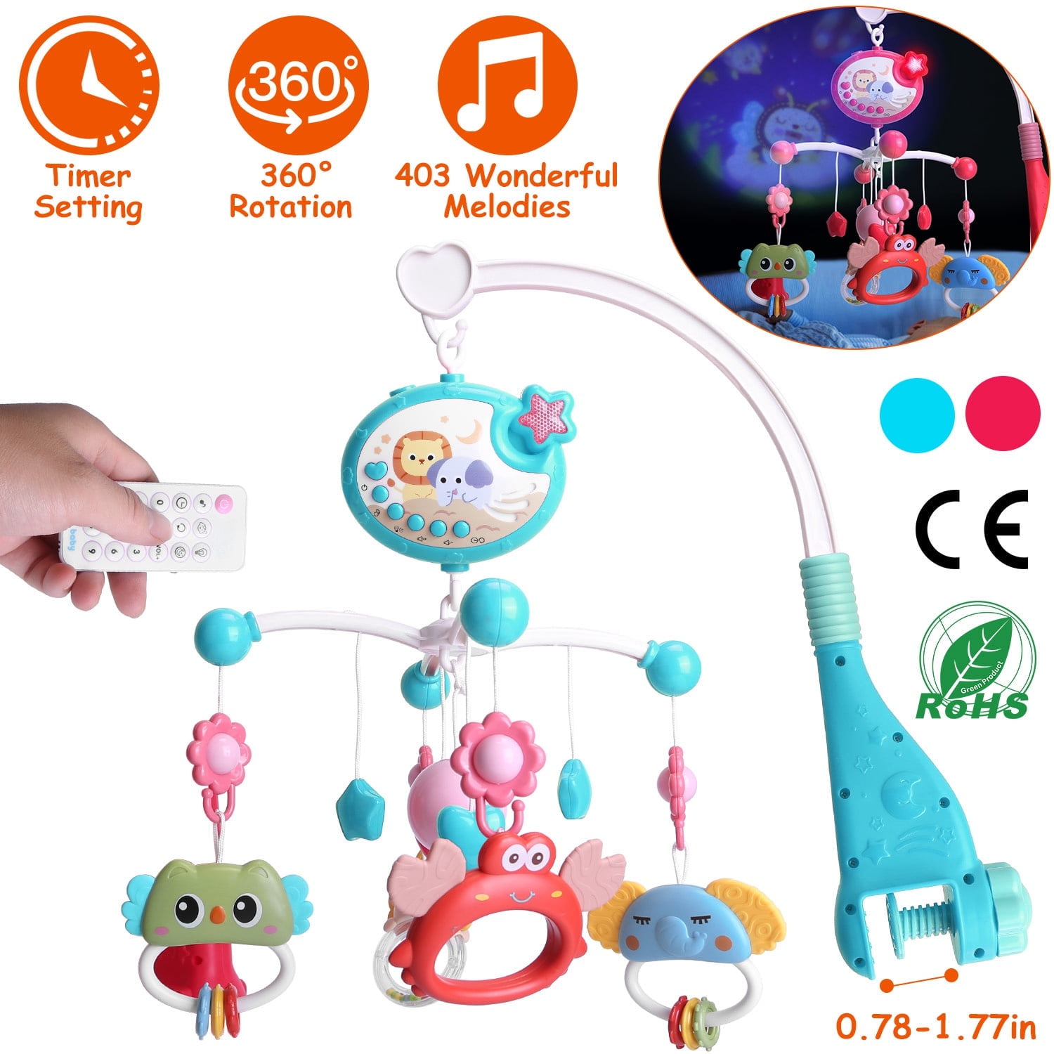 Moclever Baby Musical Crib Bed Bell Rotating Mobile Star Projection ...