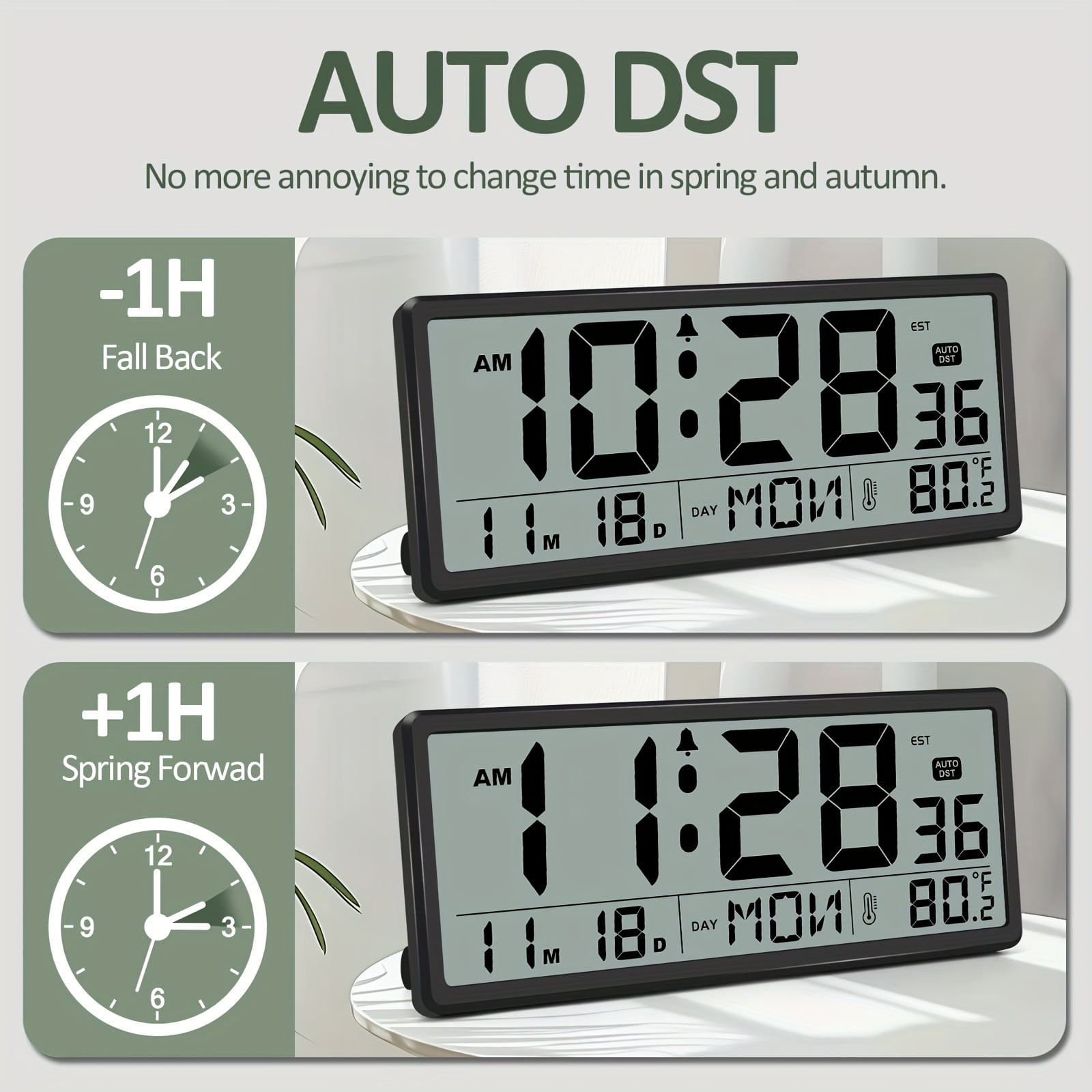 iMotion Clock with Indoor Outdoor Temperature - Easy to Read - Self ...