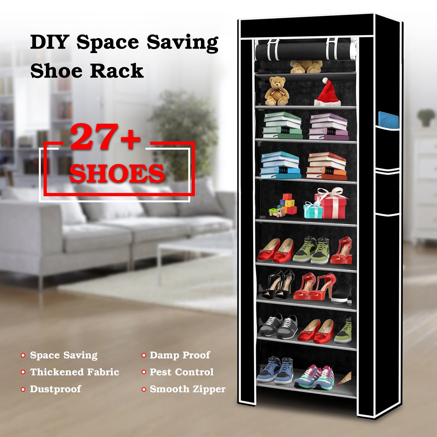 Moclever 10 Tier Shoe Rack DIY Shoe Organizer Dustproof Non-Woven ...