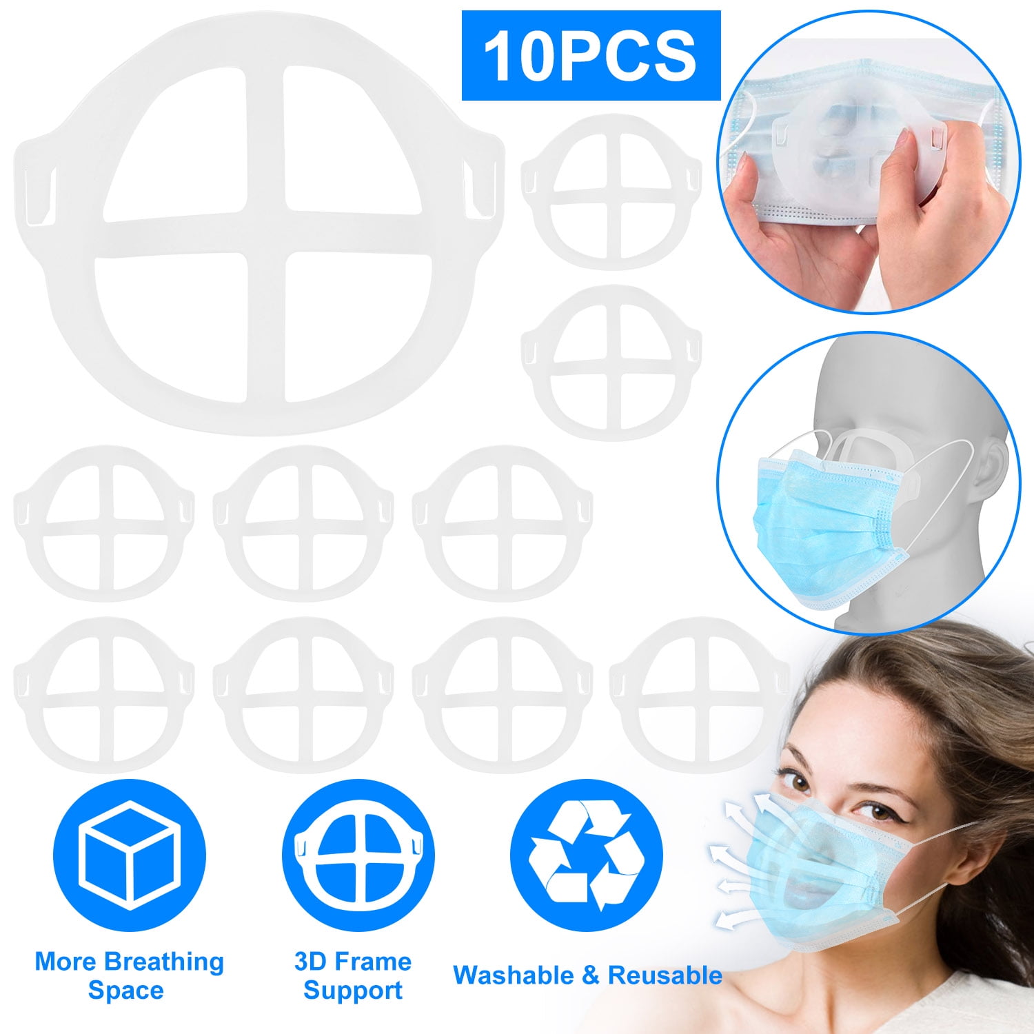 TeqHome 10Pcs 3D Mask Bracket Comfortable Breathing Mouth Mask Inner ...