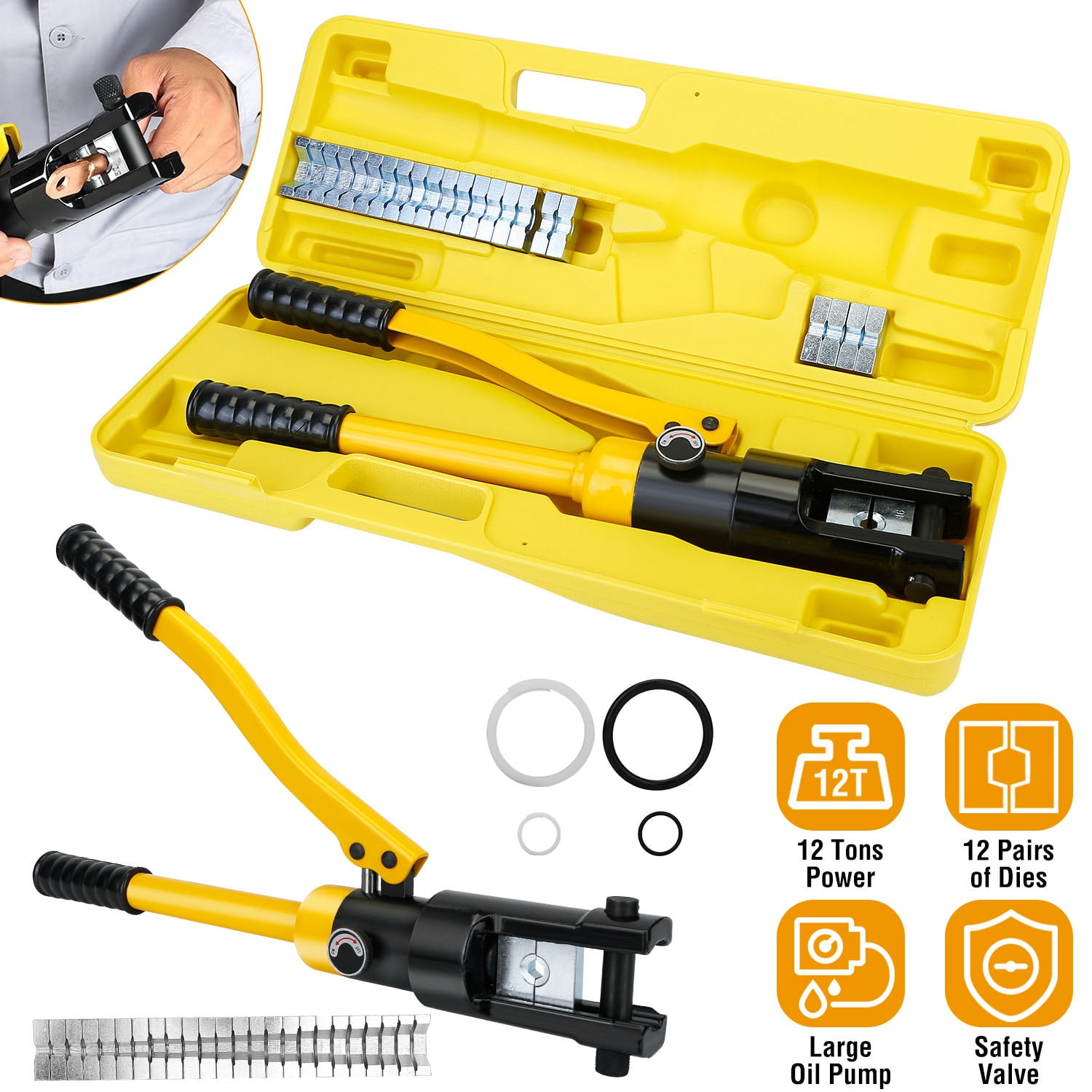 iMounTEK 12 Ton Hydraulic Wire Crimper Professional Terminal Crimping ...