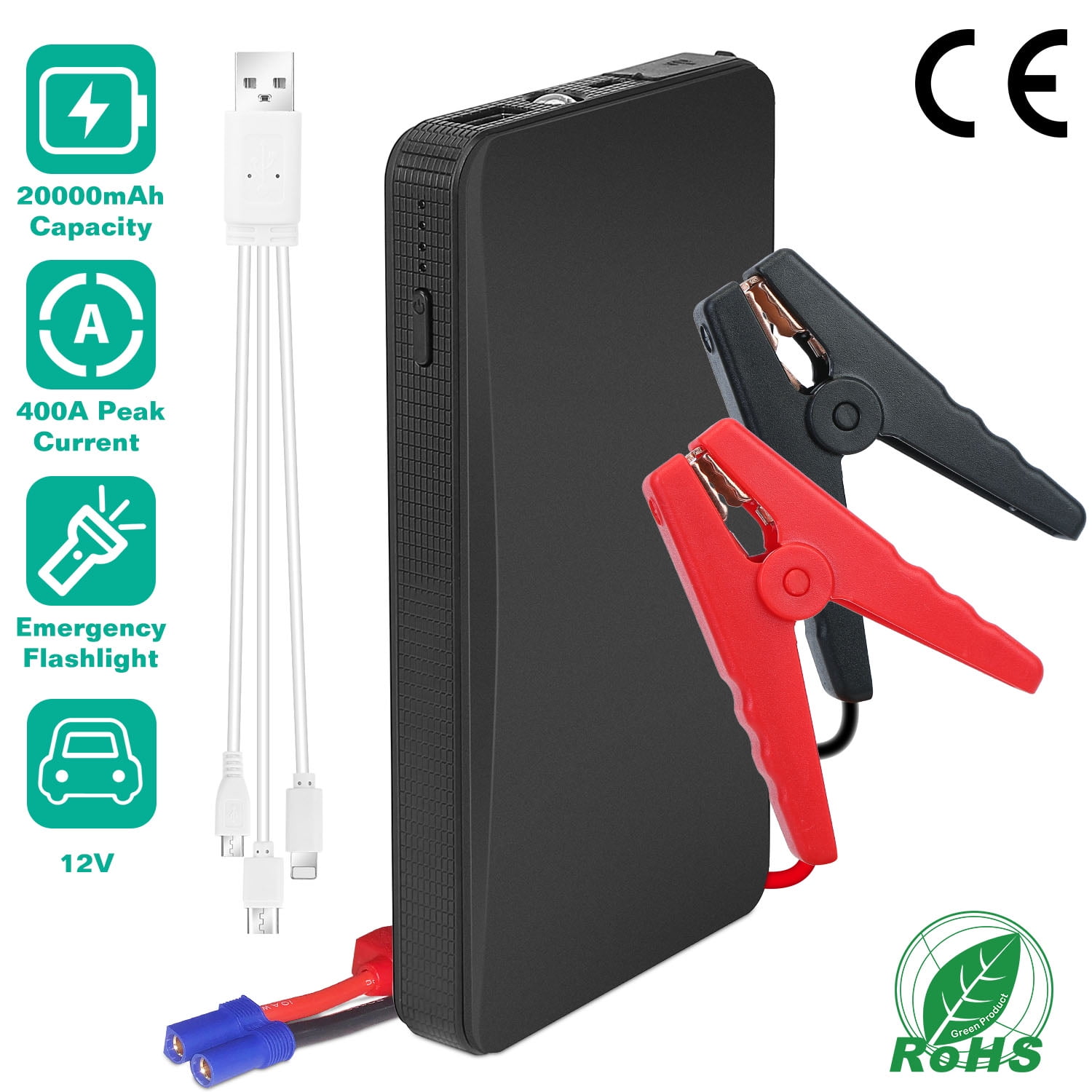 Moclever 12V Car Jumper Starter 400A Peak 20000mAh USB Power Booster ...