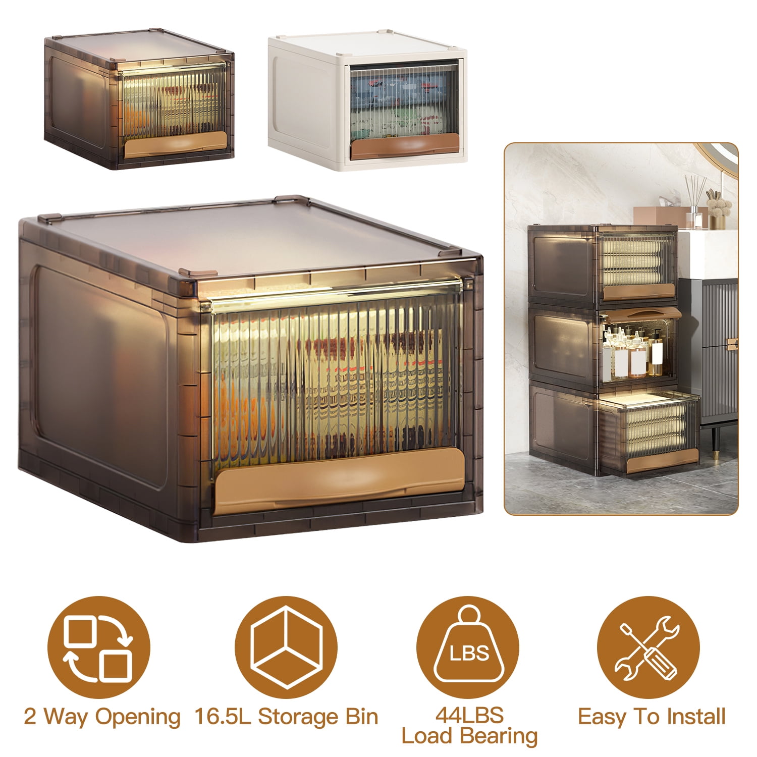 iMounTEK 16.5L Stackable Storage Bins With Lids, Plastic Drawer Storage ...