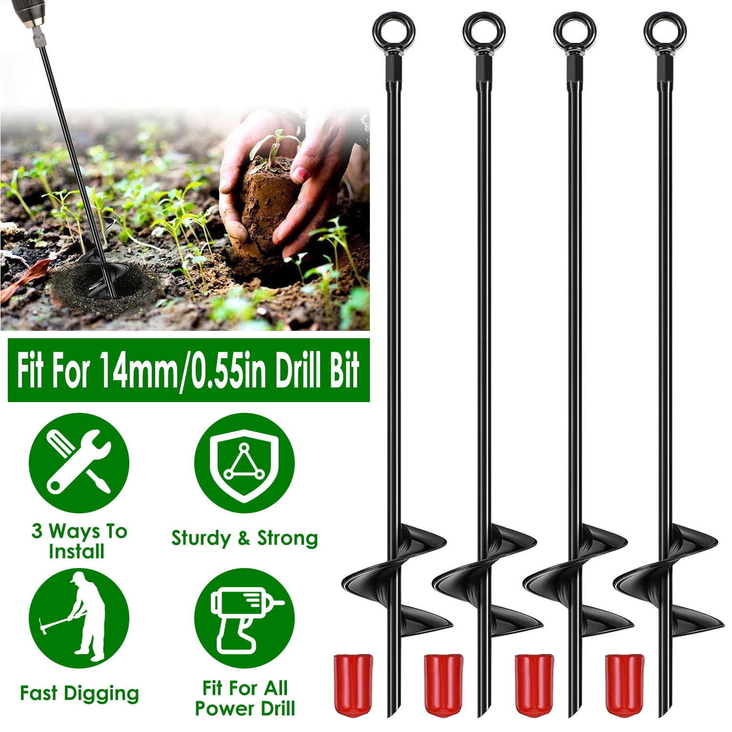 Moclever 18.11in Ground Anchor 4 Pack Heavy Duty Post Hole Auger 2.76in ...