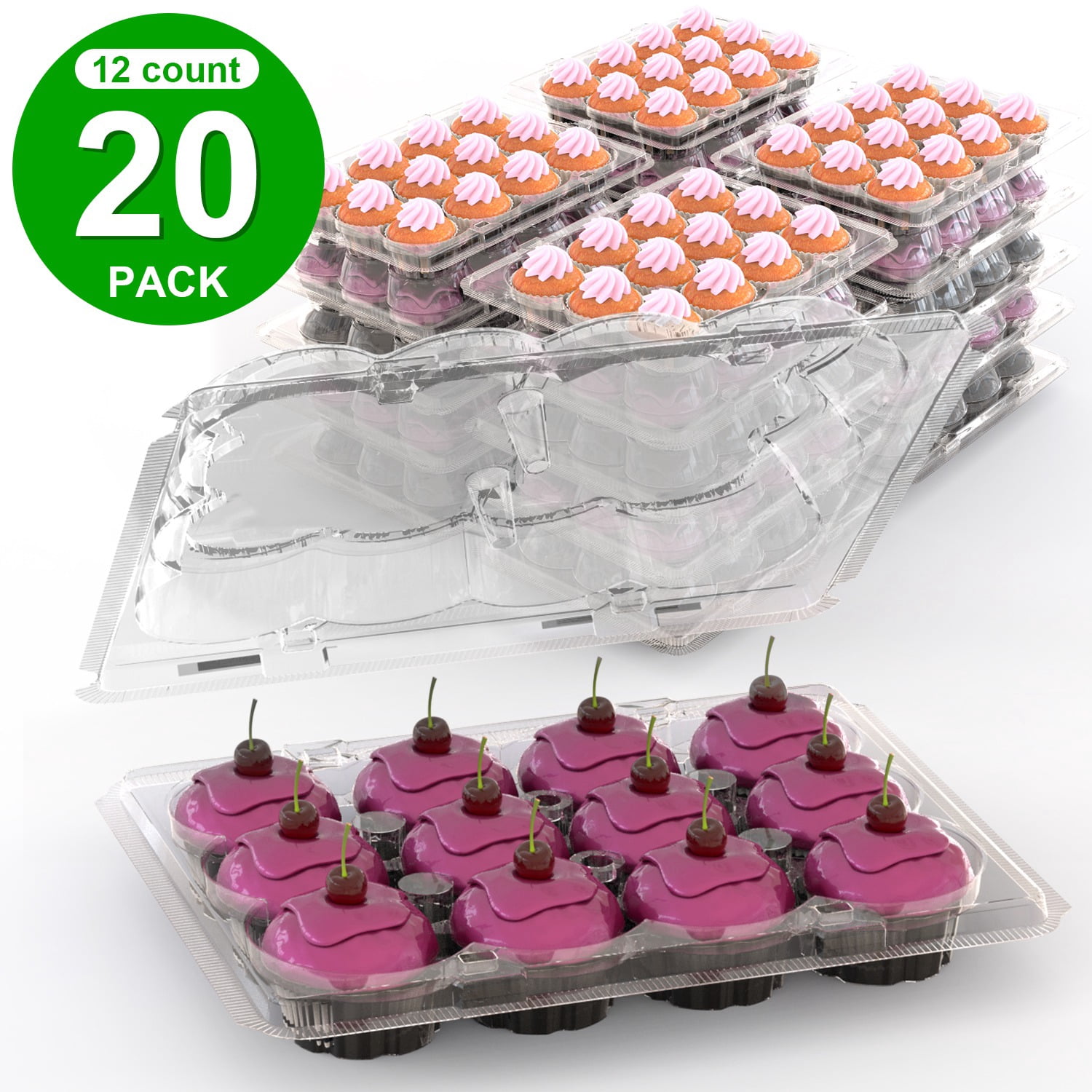 iMounTEK 20 Pack Mini Disposable Plastic Cupcake Containers 12 Count ...