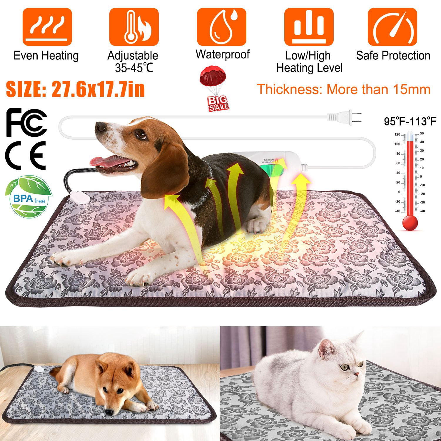 Moclever 27.6x17.7in Pet Heating Pad Dog Cat Electric Heating Mat ...