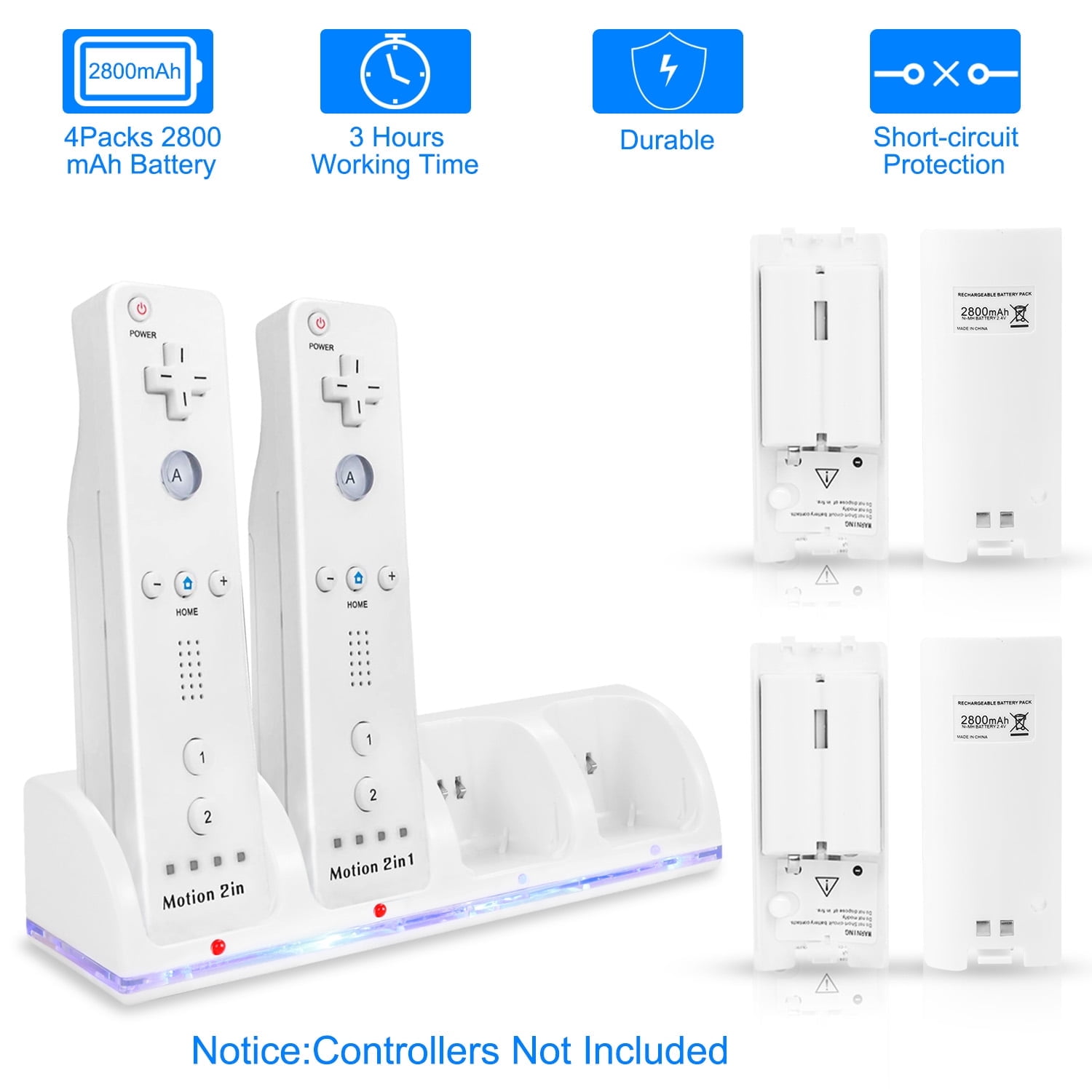 TeqHome 2800mAh Rechargeable Battery Charging Stations, 4 Remotes ...