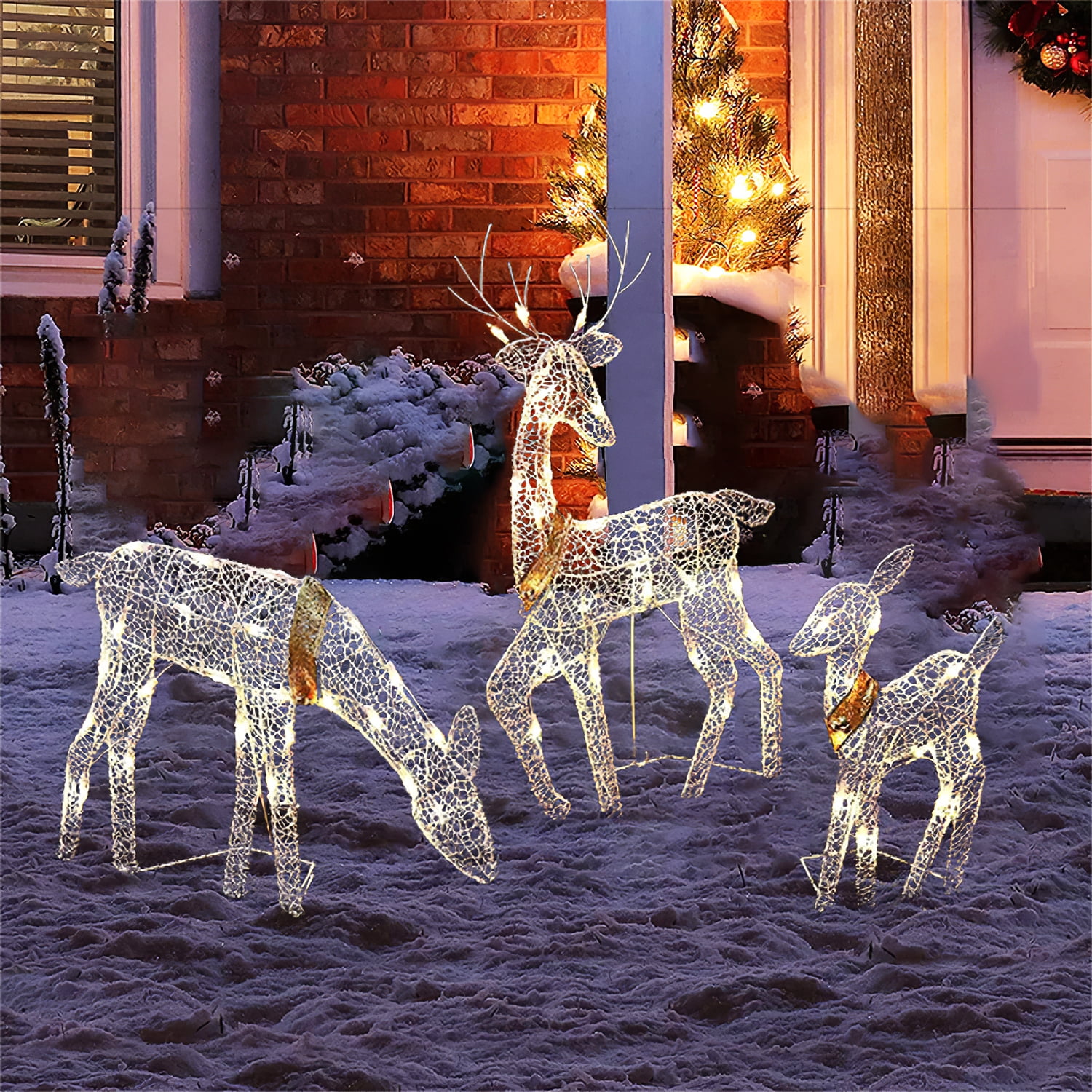 iMounTEK 2D Christmas Yard Decoration, 3-Piece Reindeer Family, Warm ...
