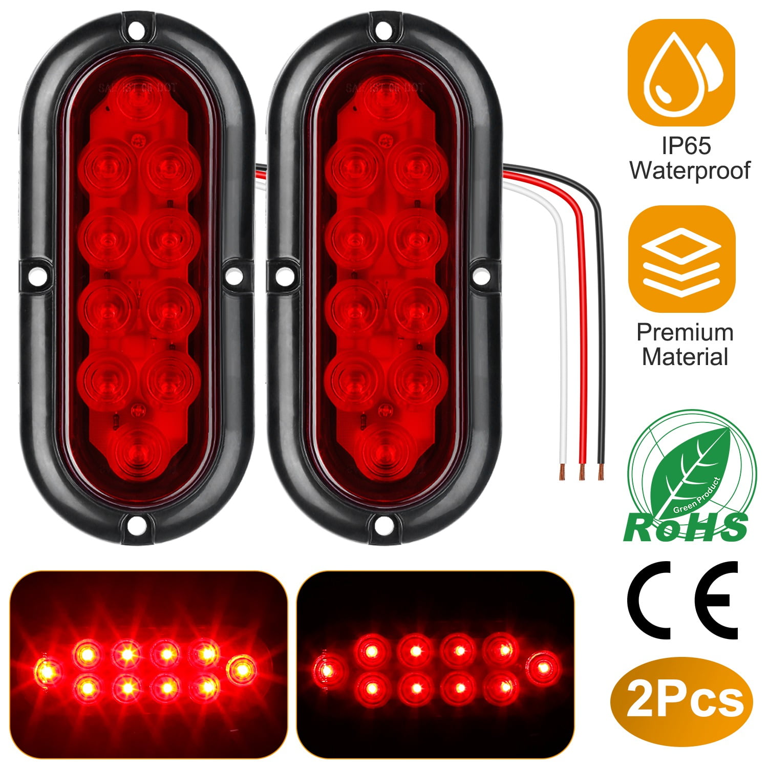 iMounTEK 2Pcs LED Brake Stop Tail Light, Waterproof, for Utility RV ...