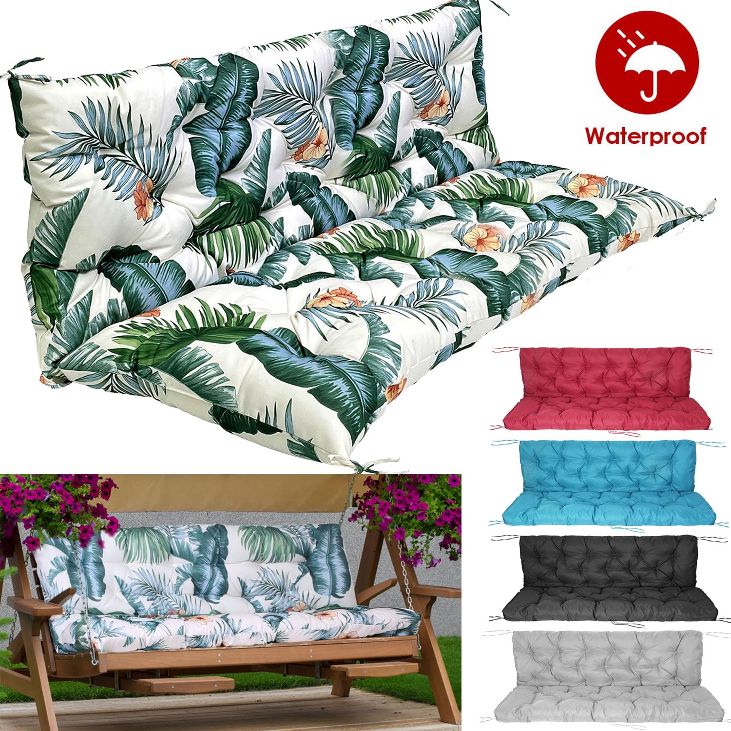 iMounTEK 3.5" Waterproof Outdoor Swing Cushions 2-3 Seater Swing Bench ...
