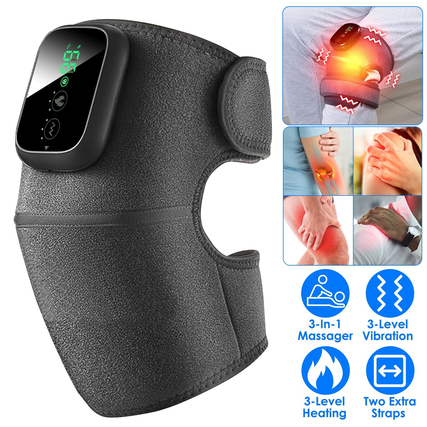 3-in-1 Heated Knee Massager Heating Pads for Shoulder Elbow Knee with 3 ...
