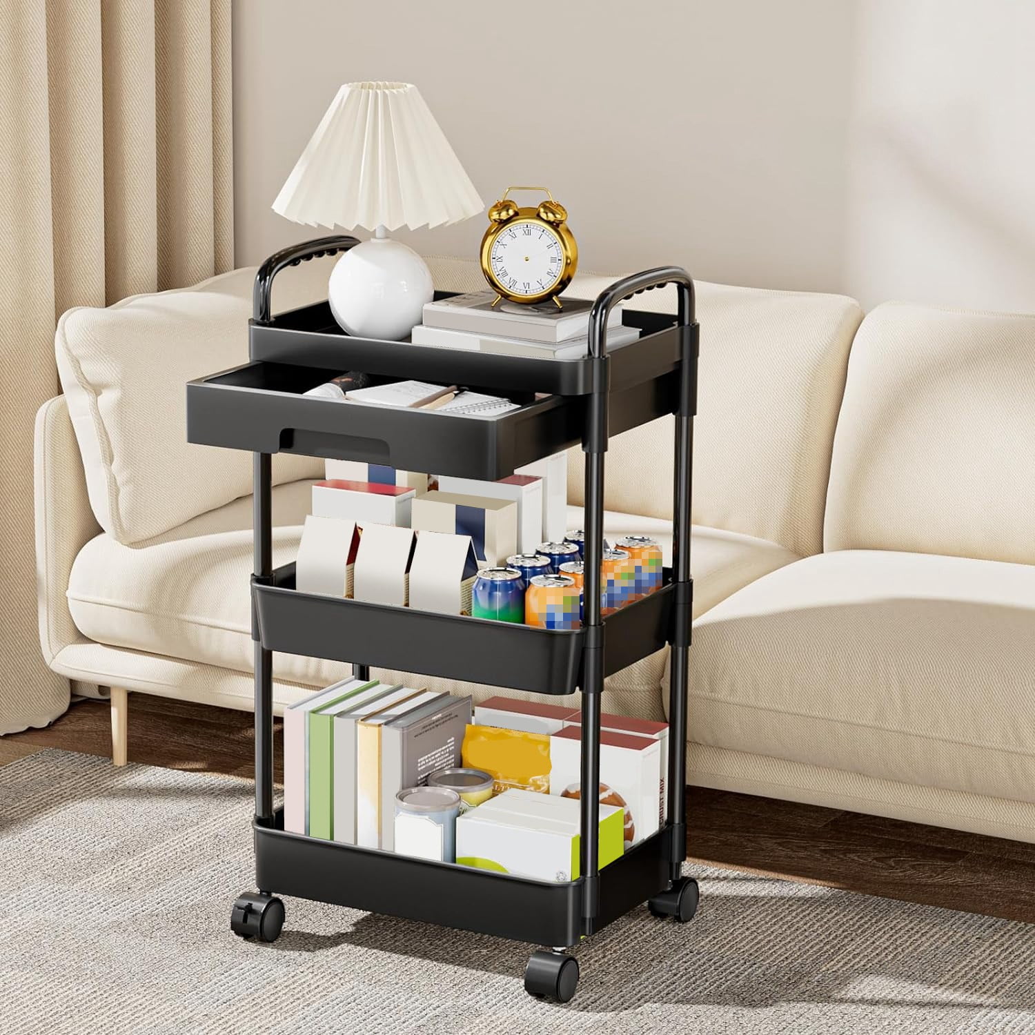 iMounTEK 3-Tier Rolling Utility Cart with Drawer, Multifunctional ...