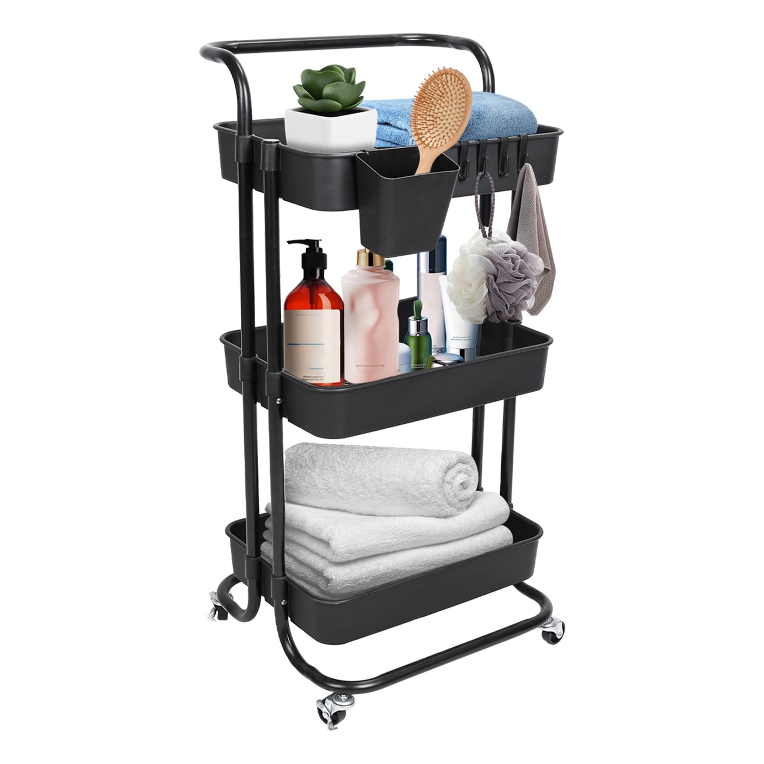 iMounTEK 3 Tier Rolling Utility Cart with Handle, Multi-Functional ...