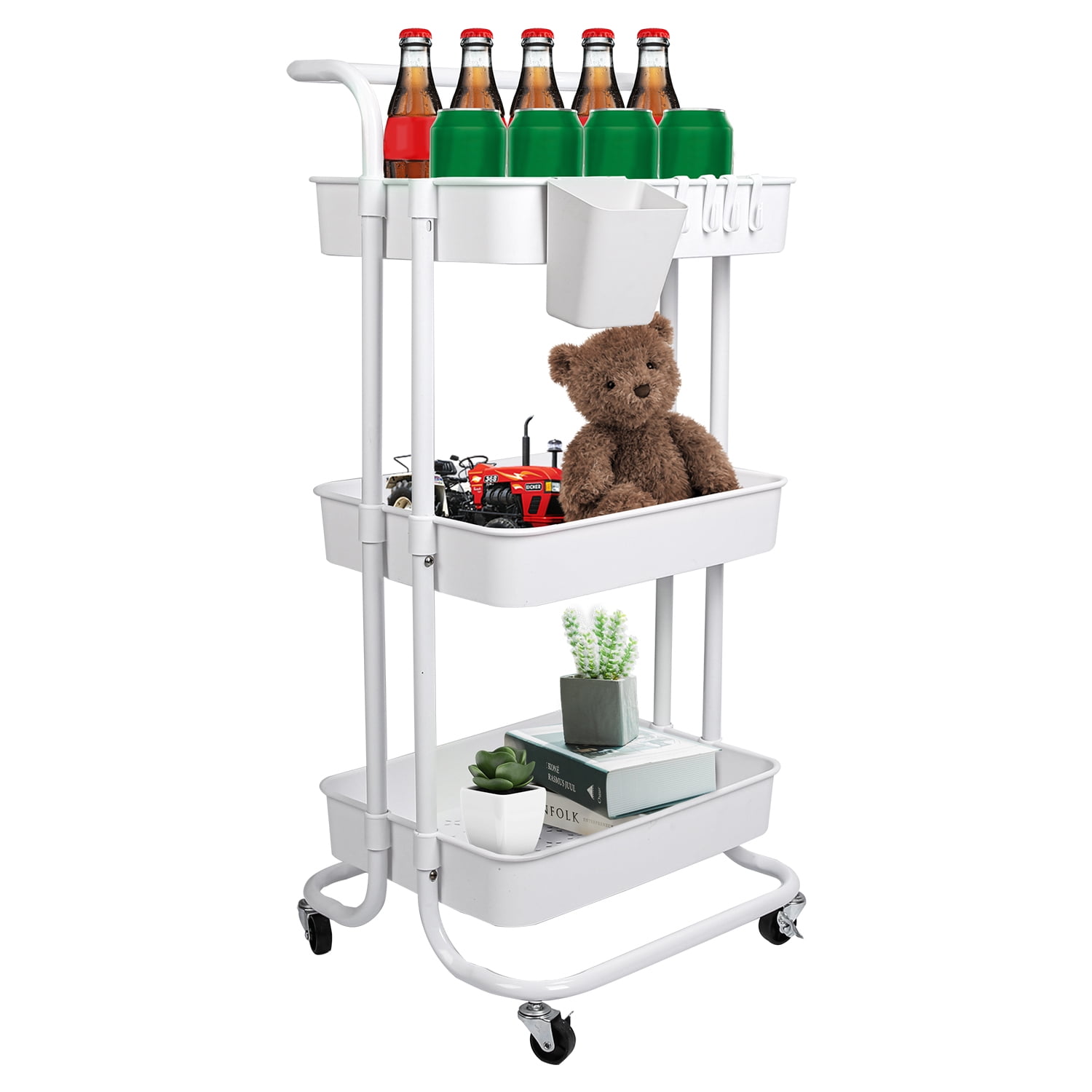 Moclever 3 Tier Storage Cart, 16.14x14.56x33.85in Rolling Utility Cart ...