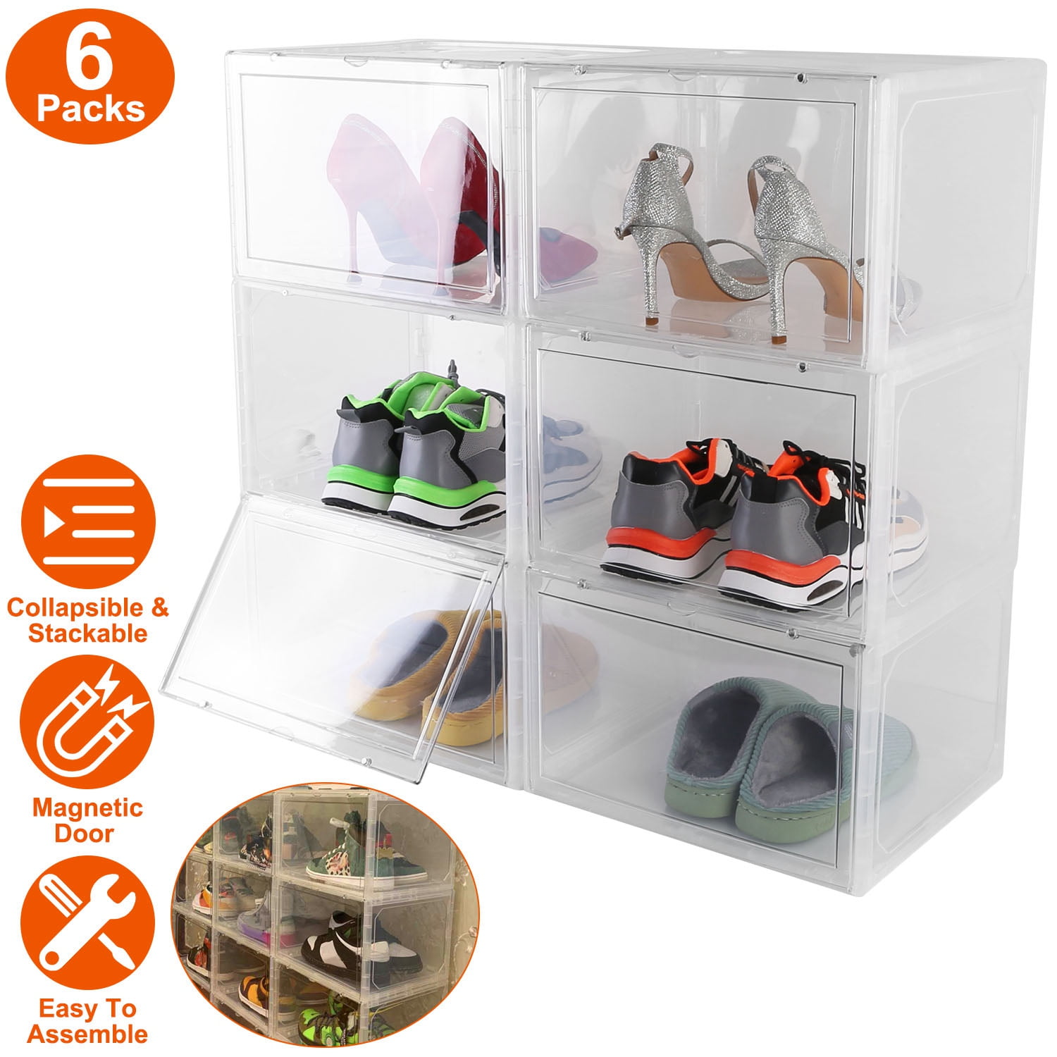 Moclever 3 Tiers Stackable Shoe Storage Bins Collapsible Shoe Box ...