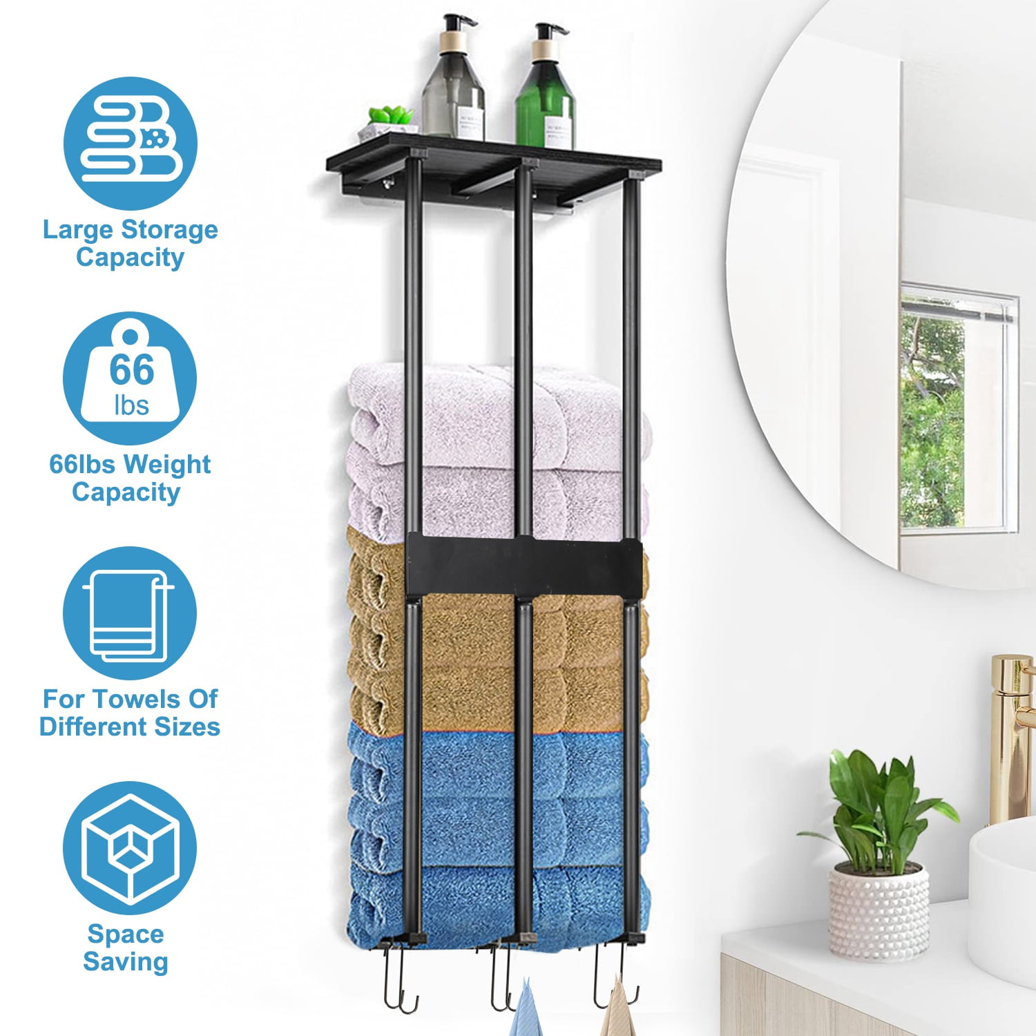 iMounTEK 30in Bathroom Towel Storage Rack, Wall Towel Rack for Rolled ...