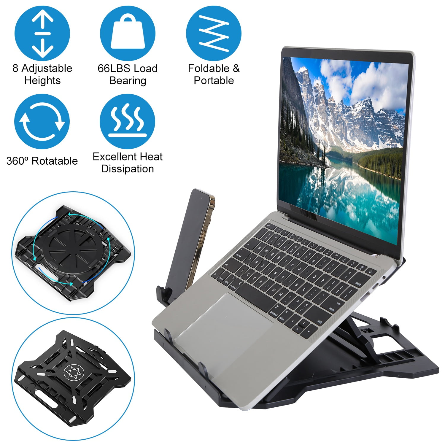 Moclever 360º Rotating Laptop Riser Stand Foldable Desk Laptop Riser ...