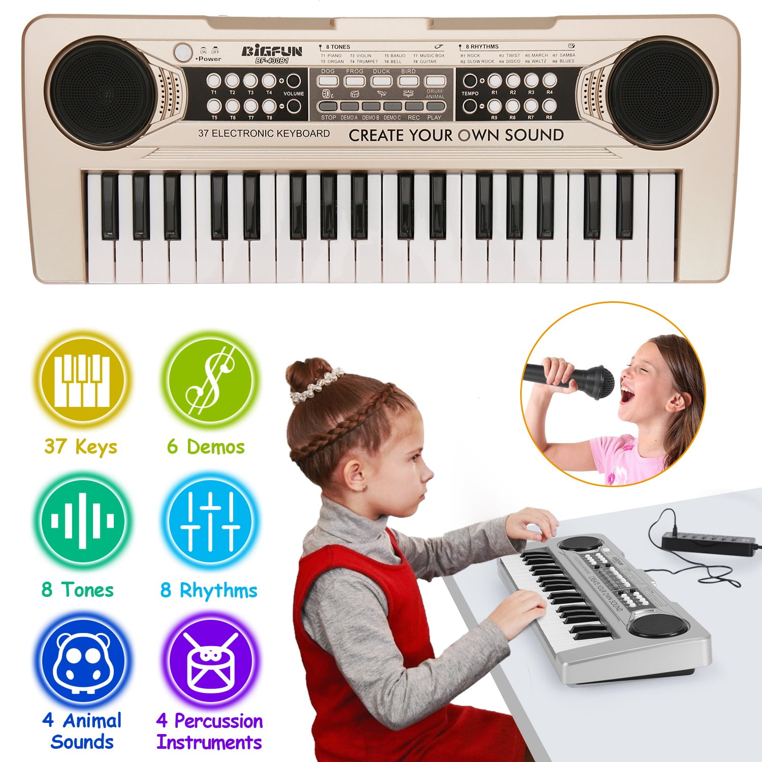 iMounTEK 37 Keys Digital Music Electronic Keyboards, Kids Learning ...