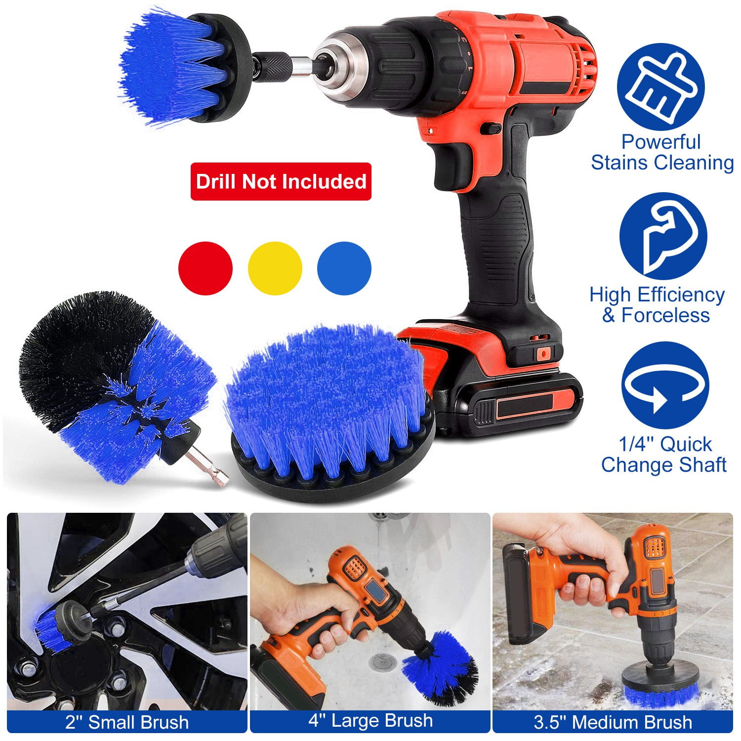 Moclever 3Pcs Drill Brush Attachments Set, Power Scrubber Drill Brush ...
