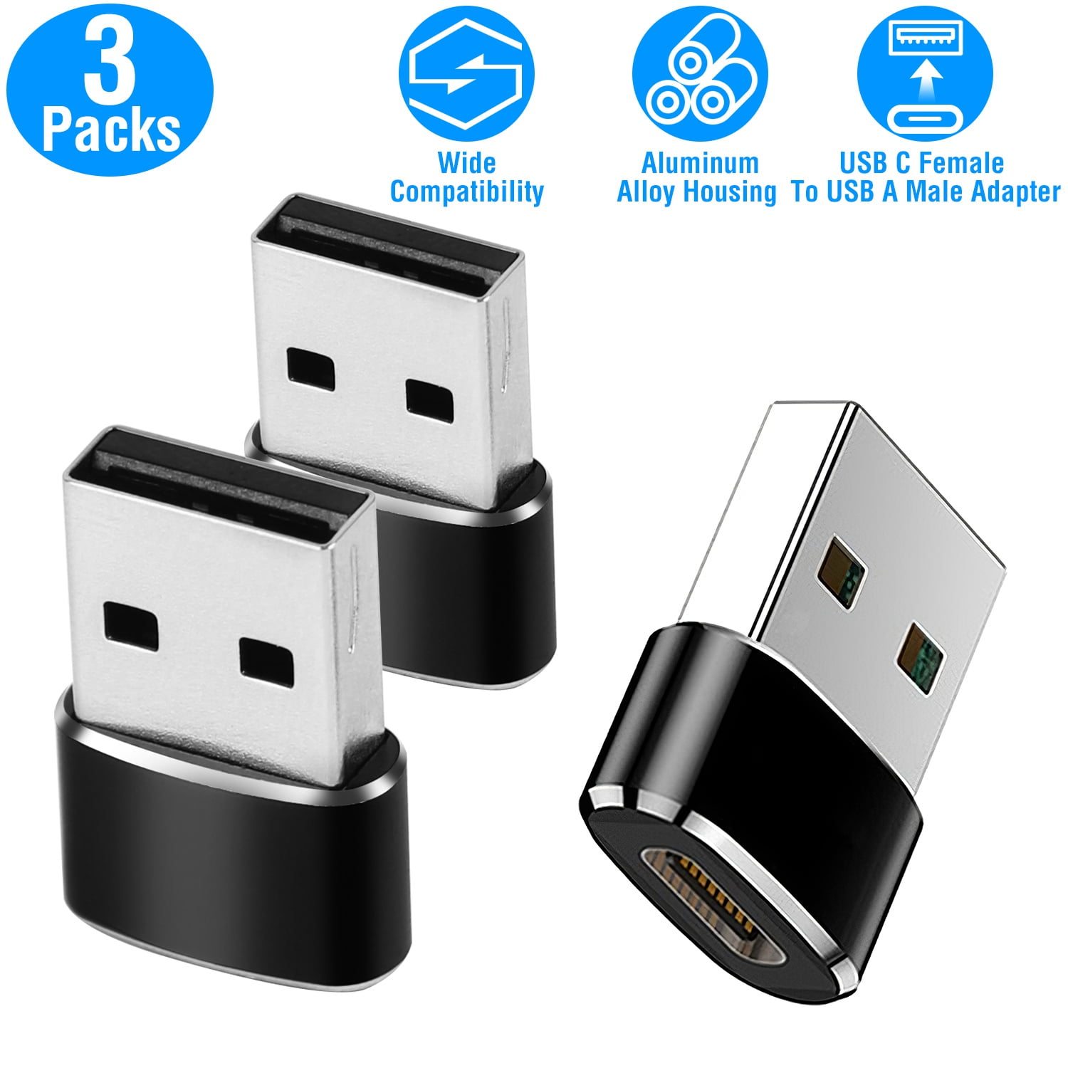 TeqHome 3Pcs USB Male To Type-C Female Mini Adapter Laptop USB-A Plug ...