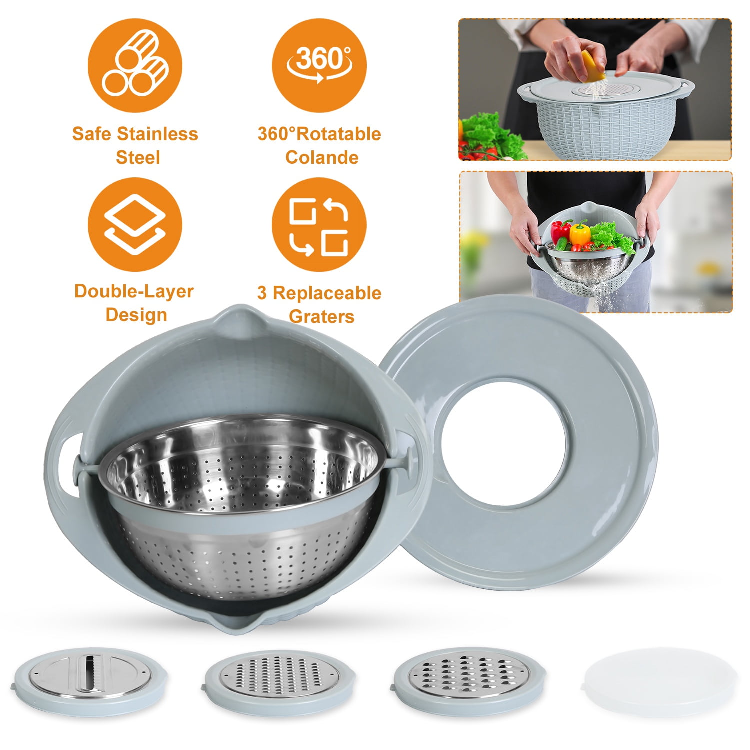 iMounTEK 4-In-1 Multifunctional Kitchen Colander Stainless Steel ...