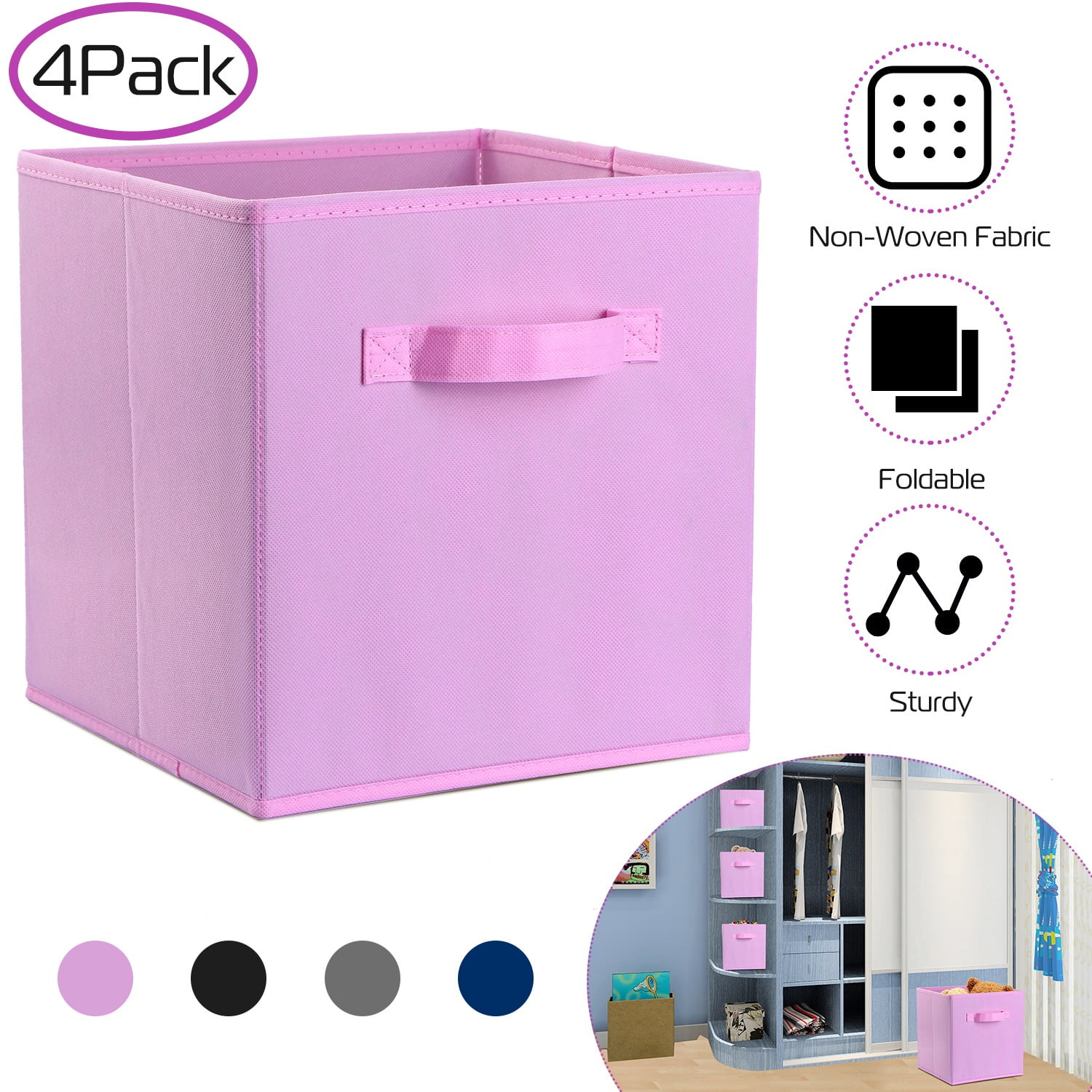 iMounTEK 4 Pack Foldable Storage Cube Bins Cloths Closet Space ...