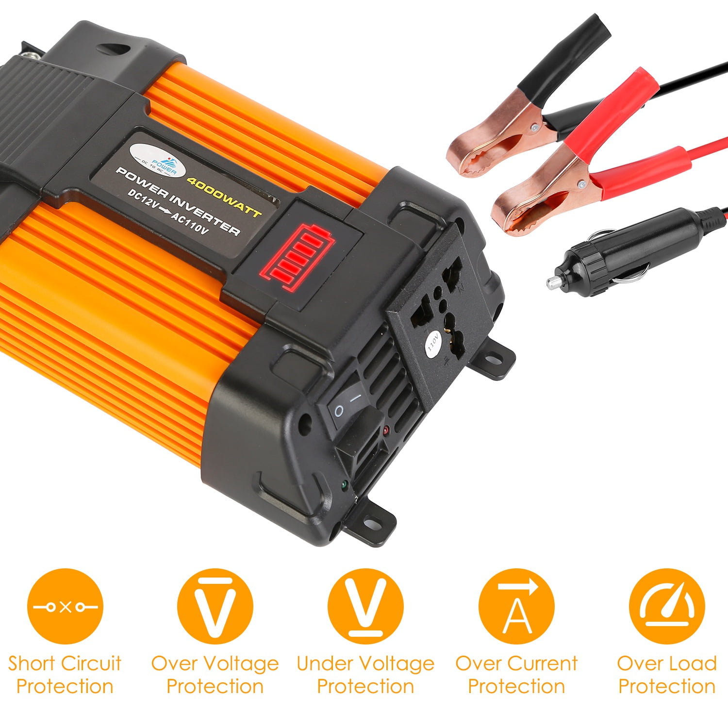 iMounTEK 4000w Peak Power Inverter DC 12V to AC 110V Car Power Inverter ...