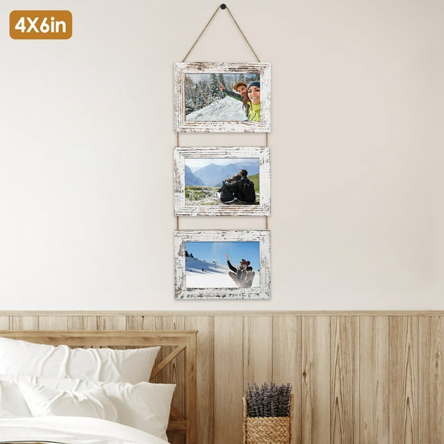 iMounTEK 4x6 Wall Hanging Picture Frames Collage with 3 Opening Frames for Family, Vintage White ...