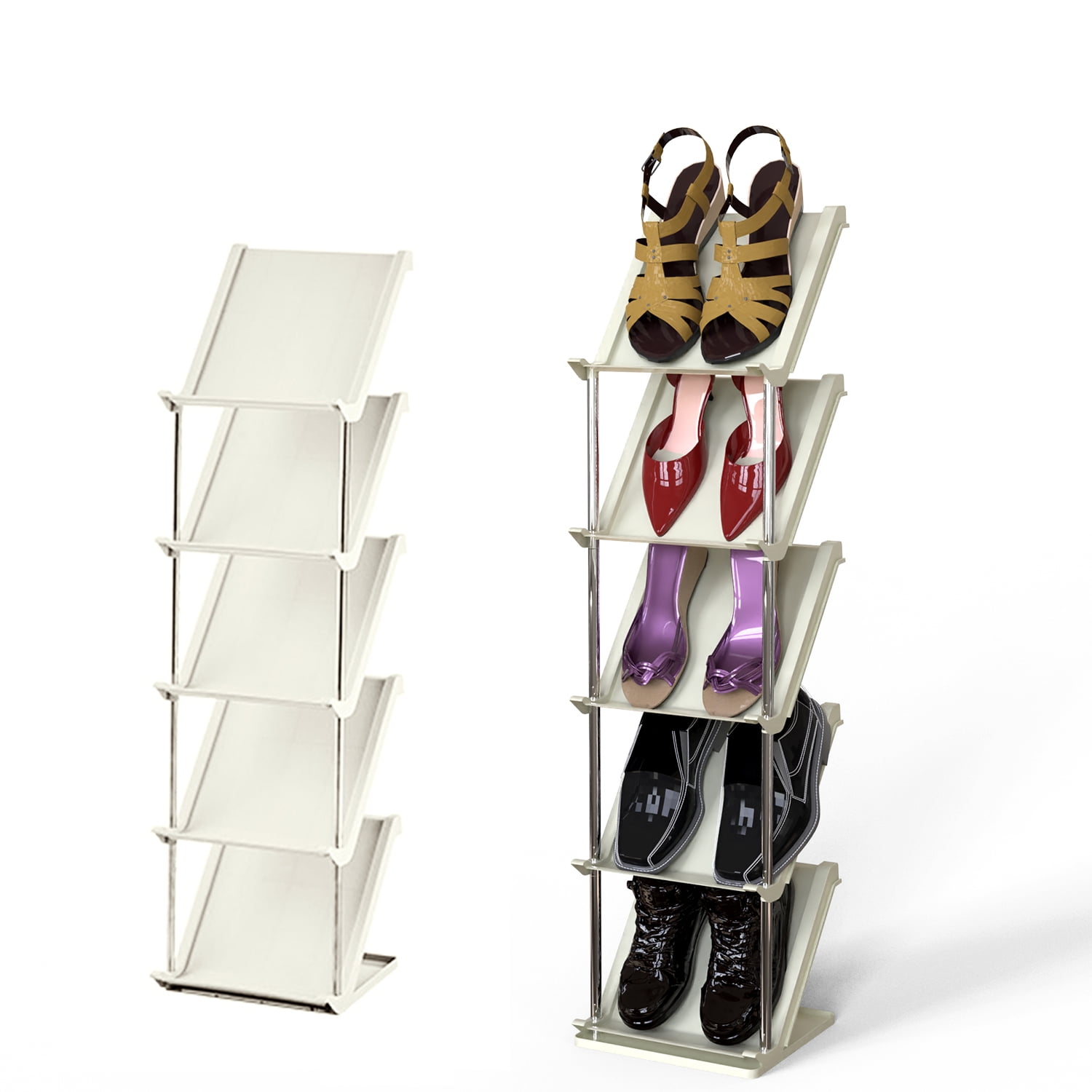 iMounTEK 5 Tier Shoe Shelf Collapsible Shoes Storage, Narrow Stackable ...