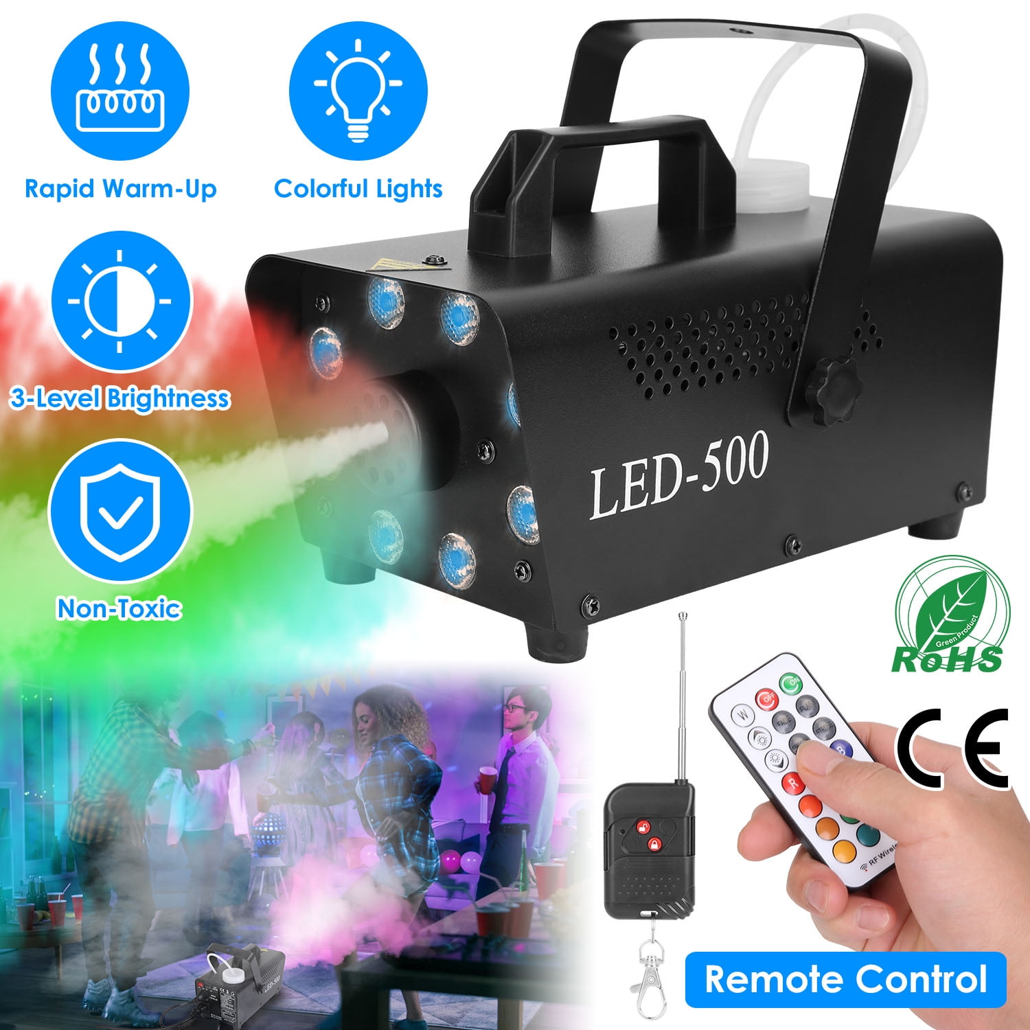 Moclever 500W Fog Machine 2000CFM Colorful DJ Smoke Machine with 8Pcs ...