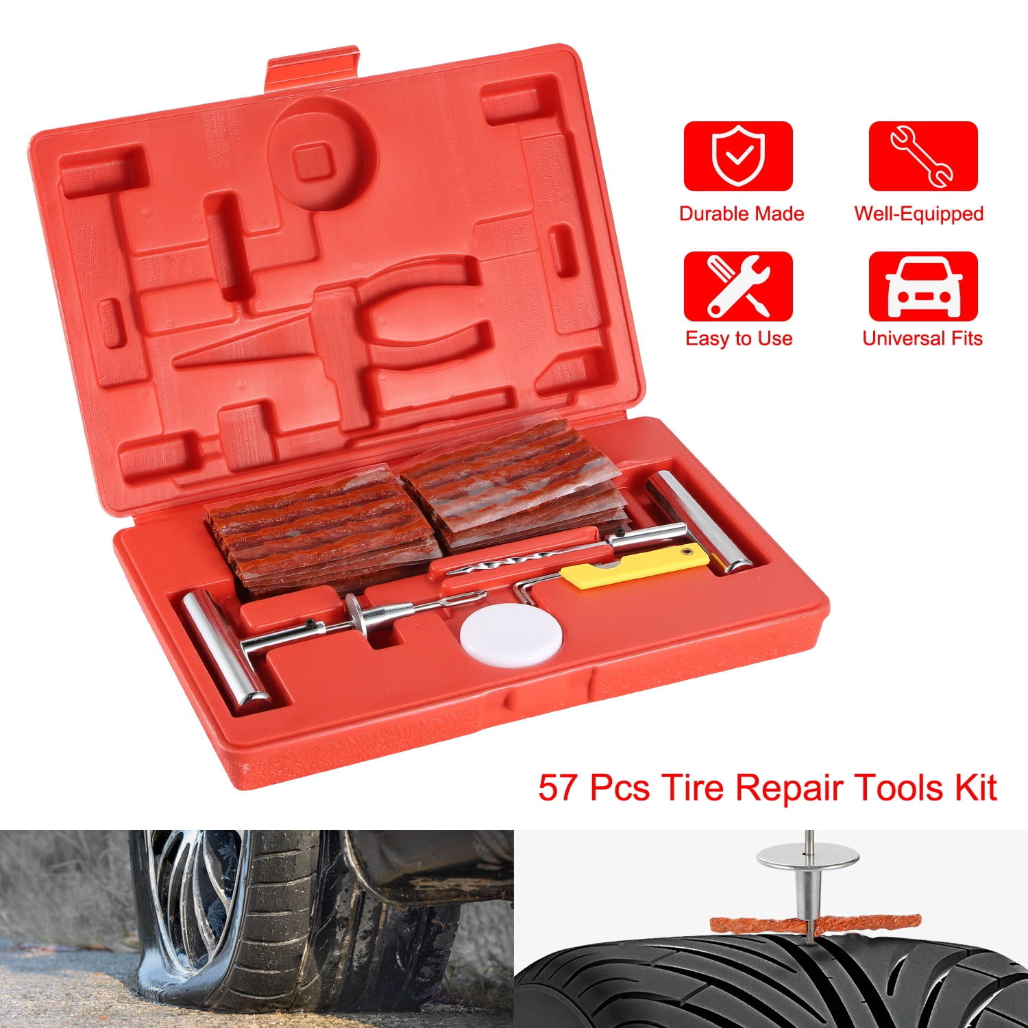 Moclever 57Pcs Universal Tire Repair Tools Kit, Flat Tire Puncture ...