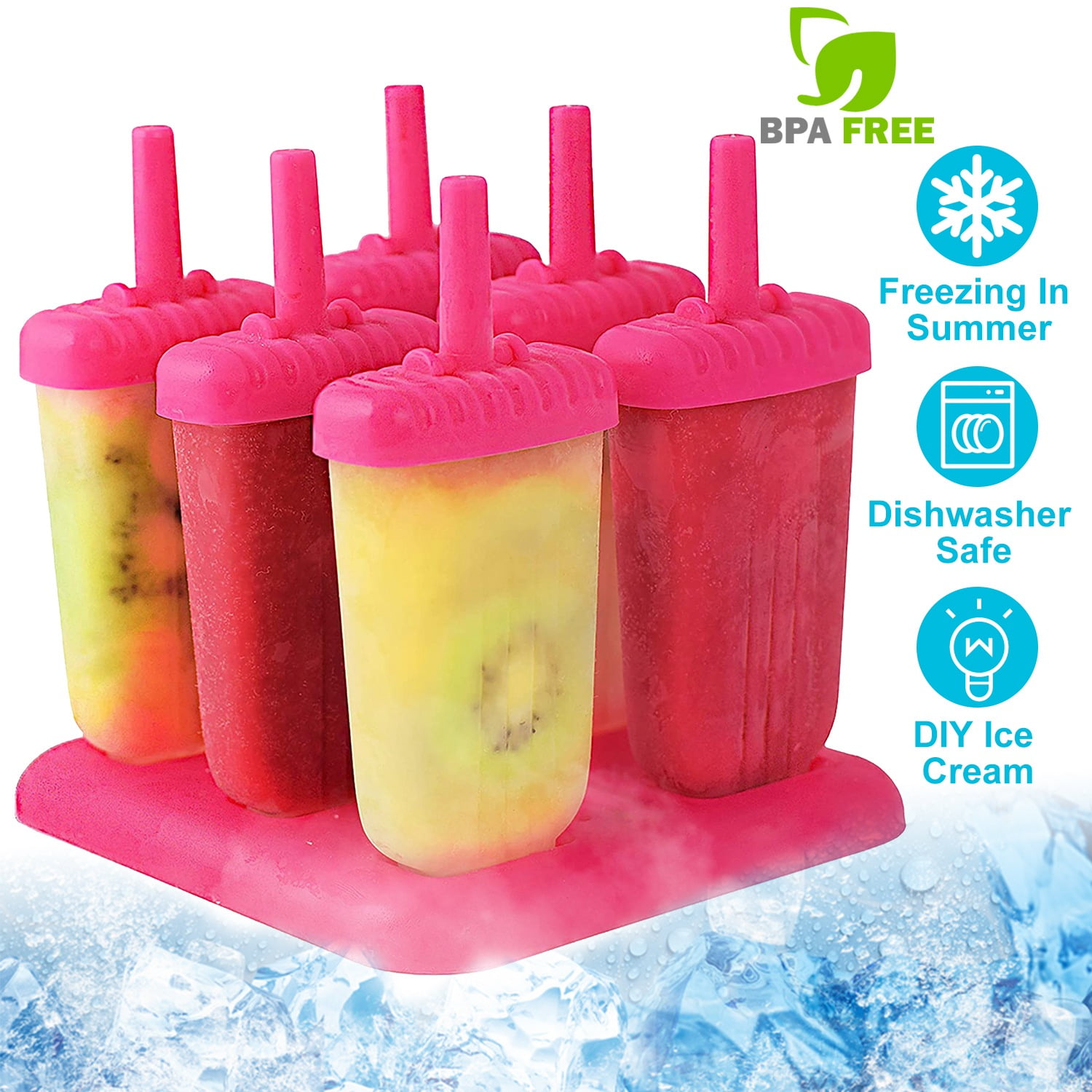 Moclever 6 Pcs Popsicle Molds Ice Cream Molds Reusable, Easy Release, 6 ...
