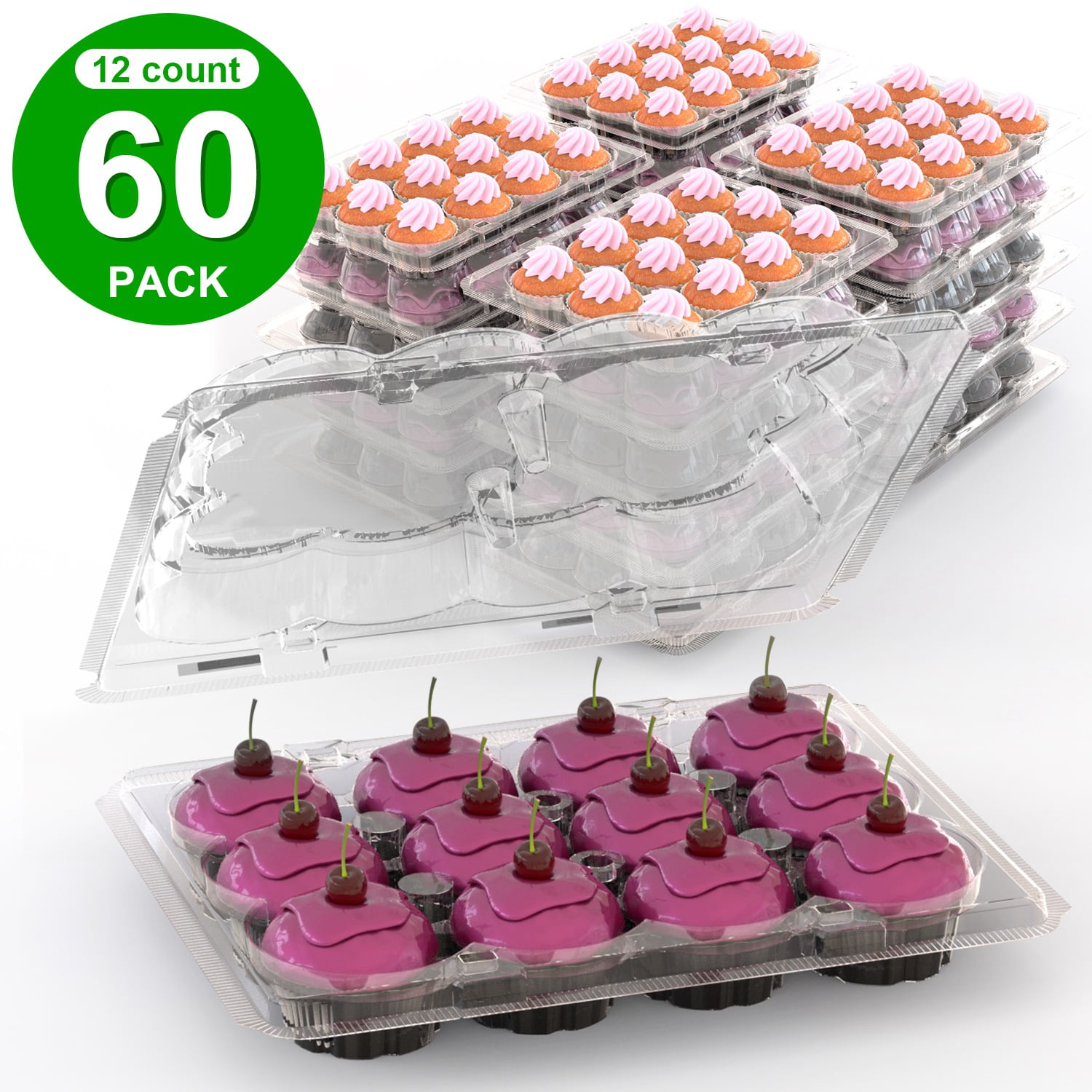 iMounTEK 60 Pack Mini Disposable Plastic Cupcake Containers 12 Count ...