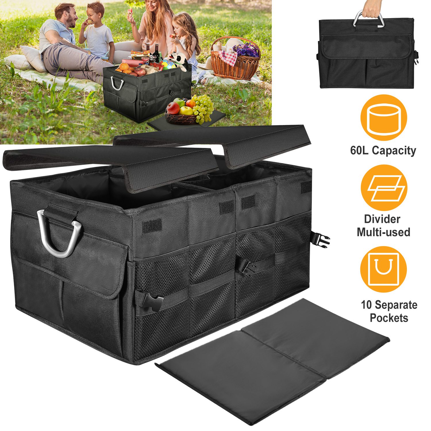 iMounTEK 60L Car Trunk Organizer Collapsible Multi-Compartments Storage ...