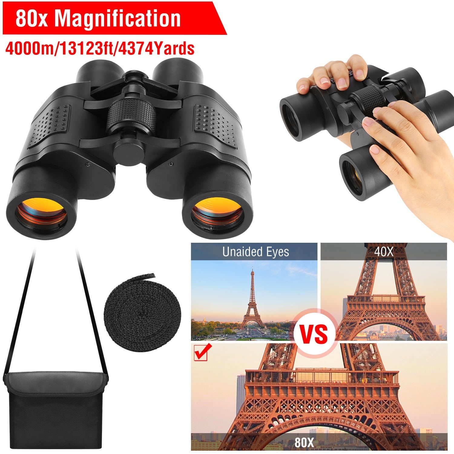 TeqHome 60X50 Binoculars with FMC Lens Shoulder Strap Bag for Adult ...