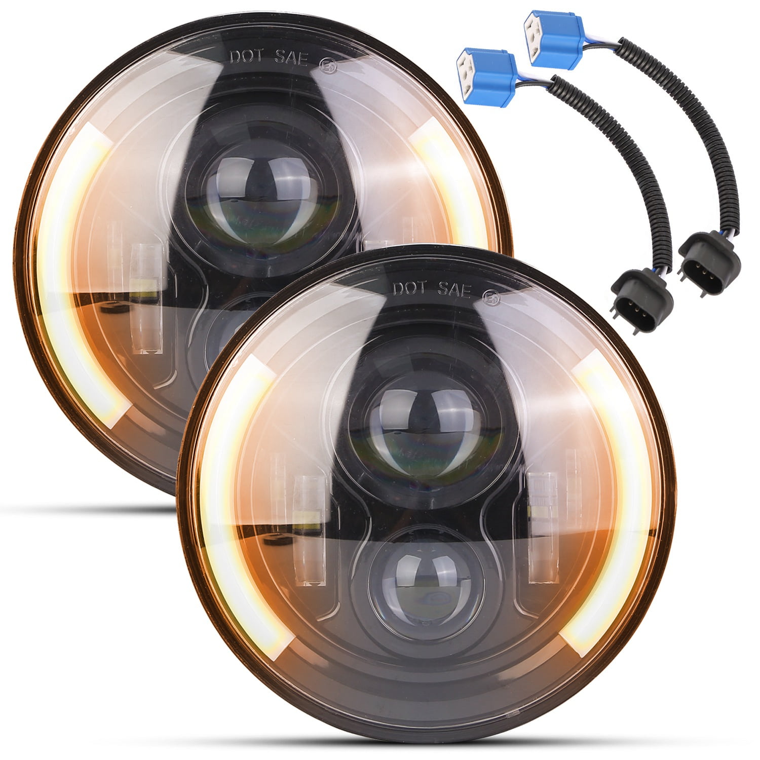iMounTEK 7"In Round LED Headlights, 3800LM Halo Car Eyes for Honda ...