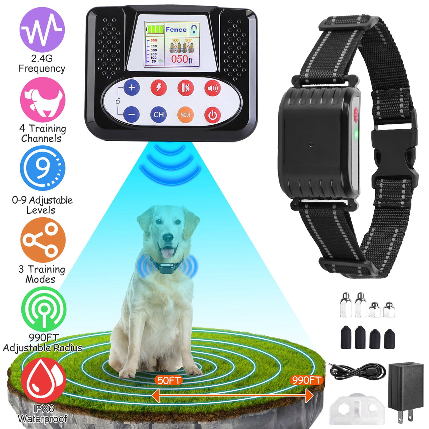 Moclever 990FT Wireless Dog Fence Remote Training Collar IPX6 ...