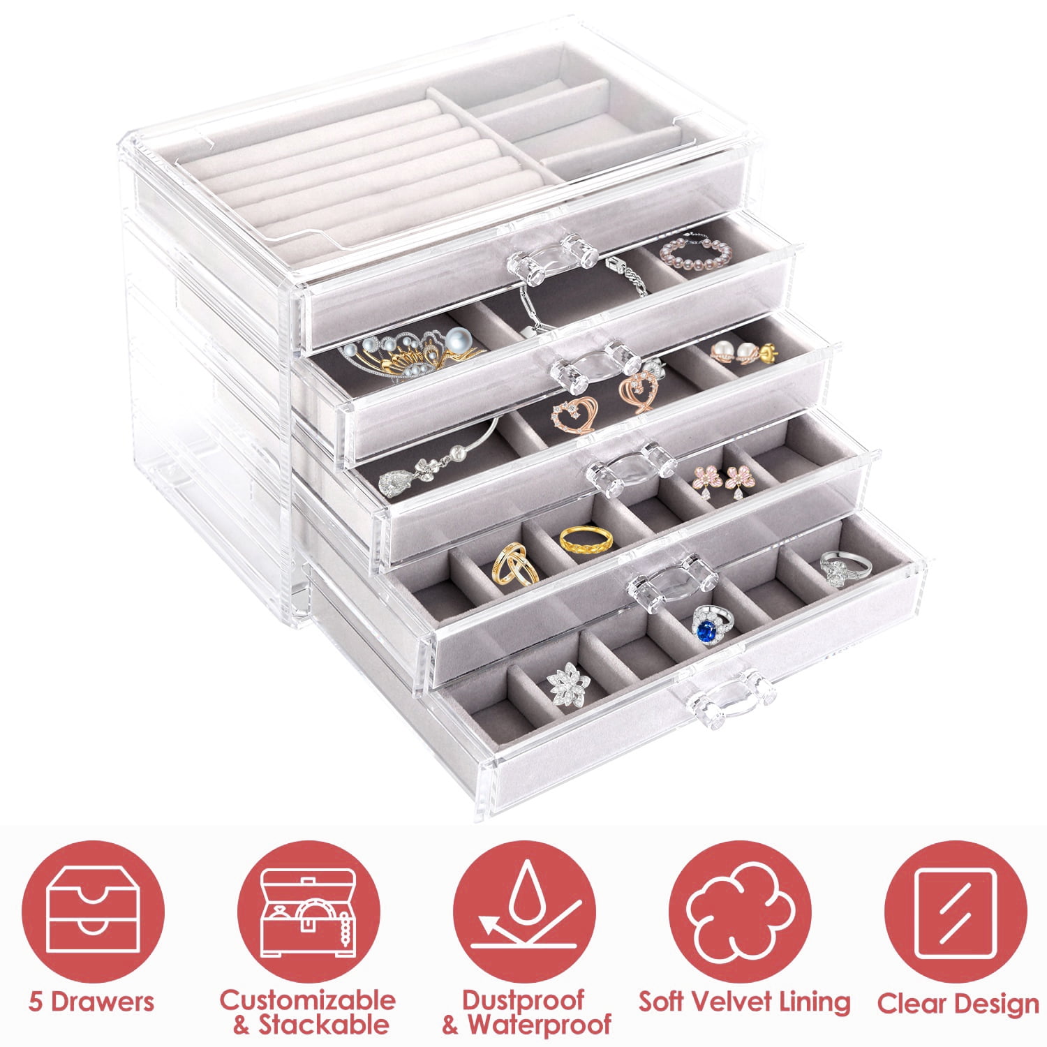 iMounTEK Acrylic Jewelry Organizer, Transparent Storage Case Jewelry ...