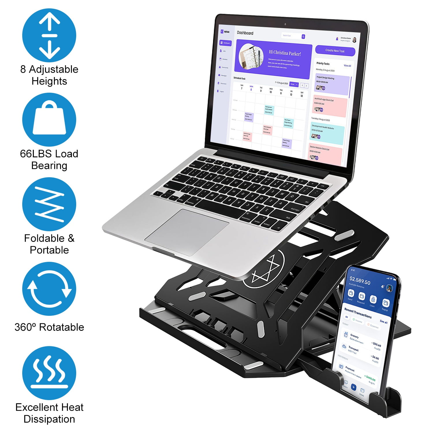 iMounTEK Adjustable Laptop Computer Stand with Phone Holder, Ergonomic ...