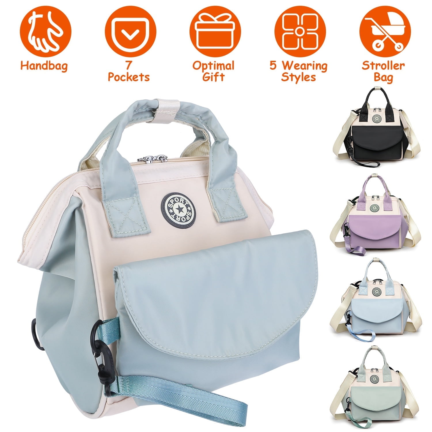TeqHome Baby Nappy Diaper Bag with 6 Pockets Burp Cloth Adjustable ...