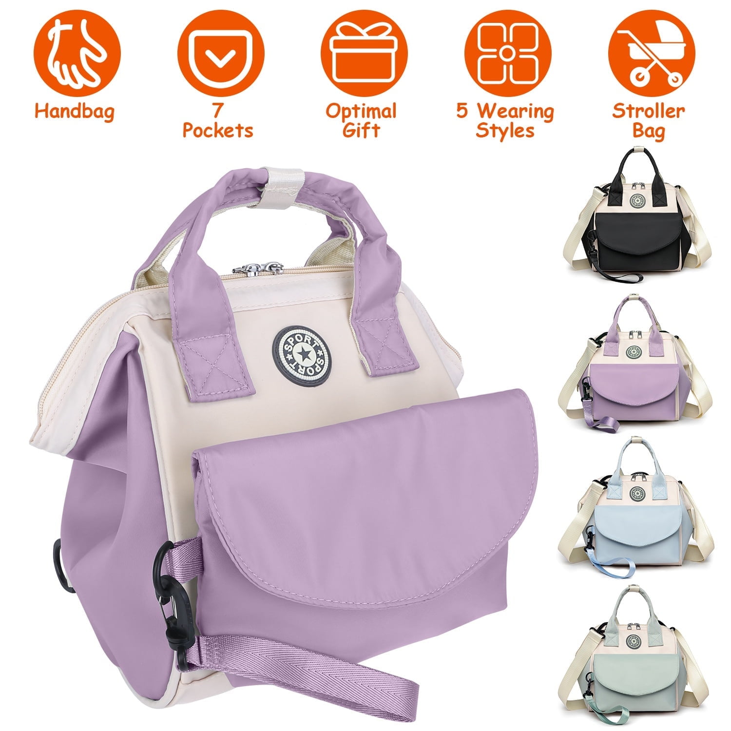 TeqHome Baby Nappy Diaper Bag with 6 Pockets Burp Cloth Adjustable ...