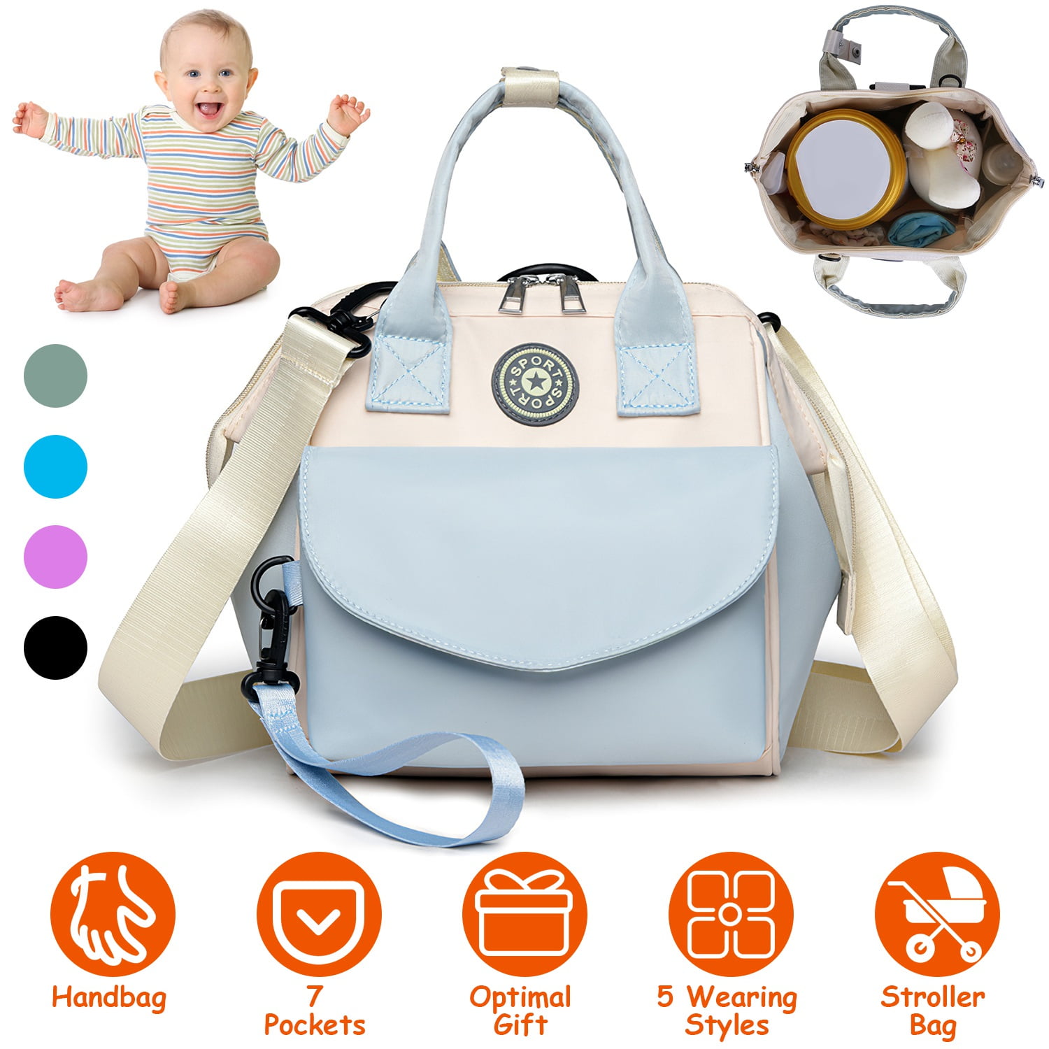 Moclever Baby Nappy Diaper Bag with Insulated Pockets Adjustable ...