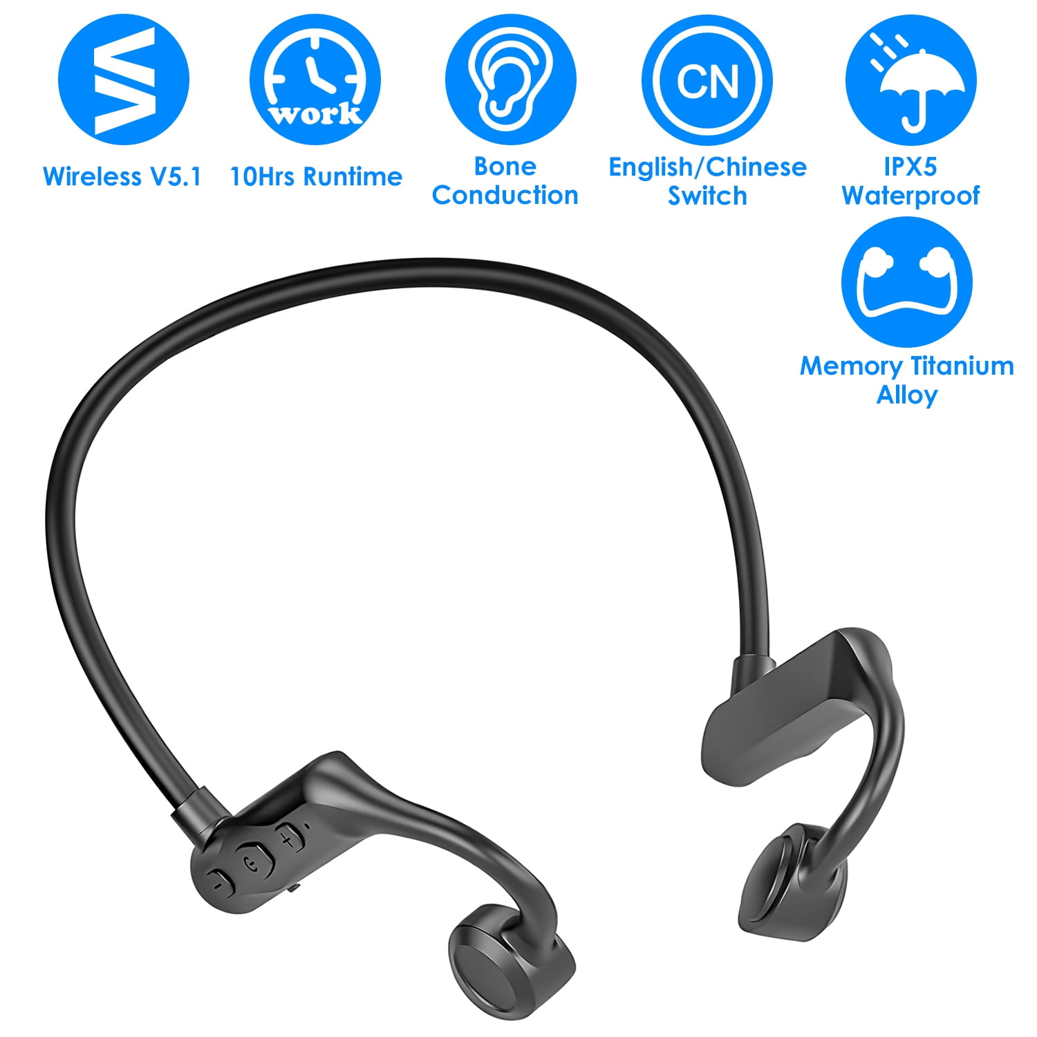 TeqHome Bone Conduction Wireless Earphones V5.1 Sport Headphones Open ...