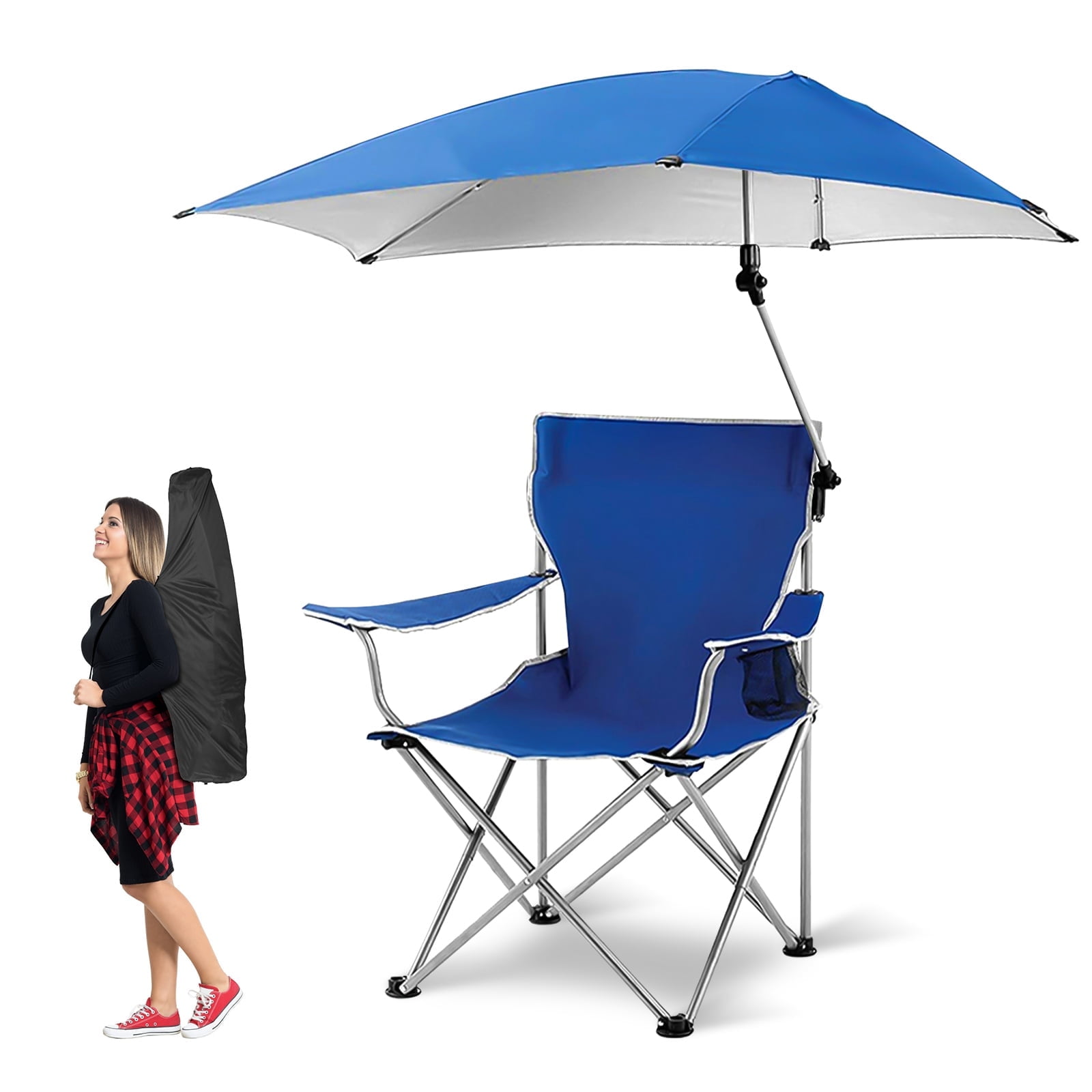 iMounTEK Camping Chair with Foldable Canopy, Adjustable Umbrella, Blue ...