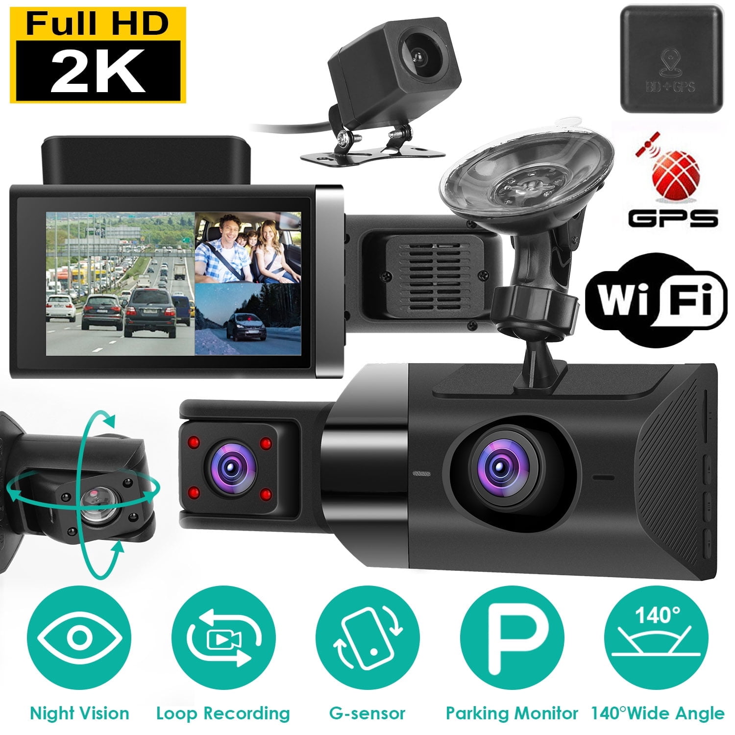 iMounTEK Car Dash Cam Camcorder, 2K Camera Recorder with 140° Angle GPS ...