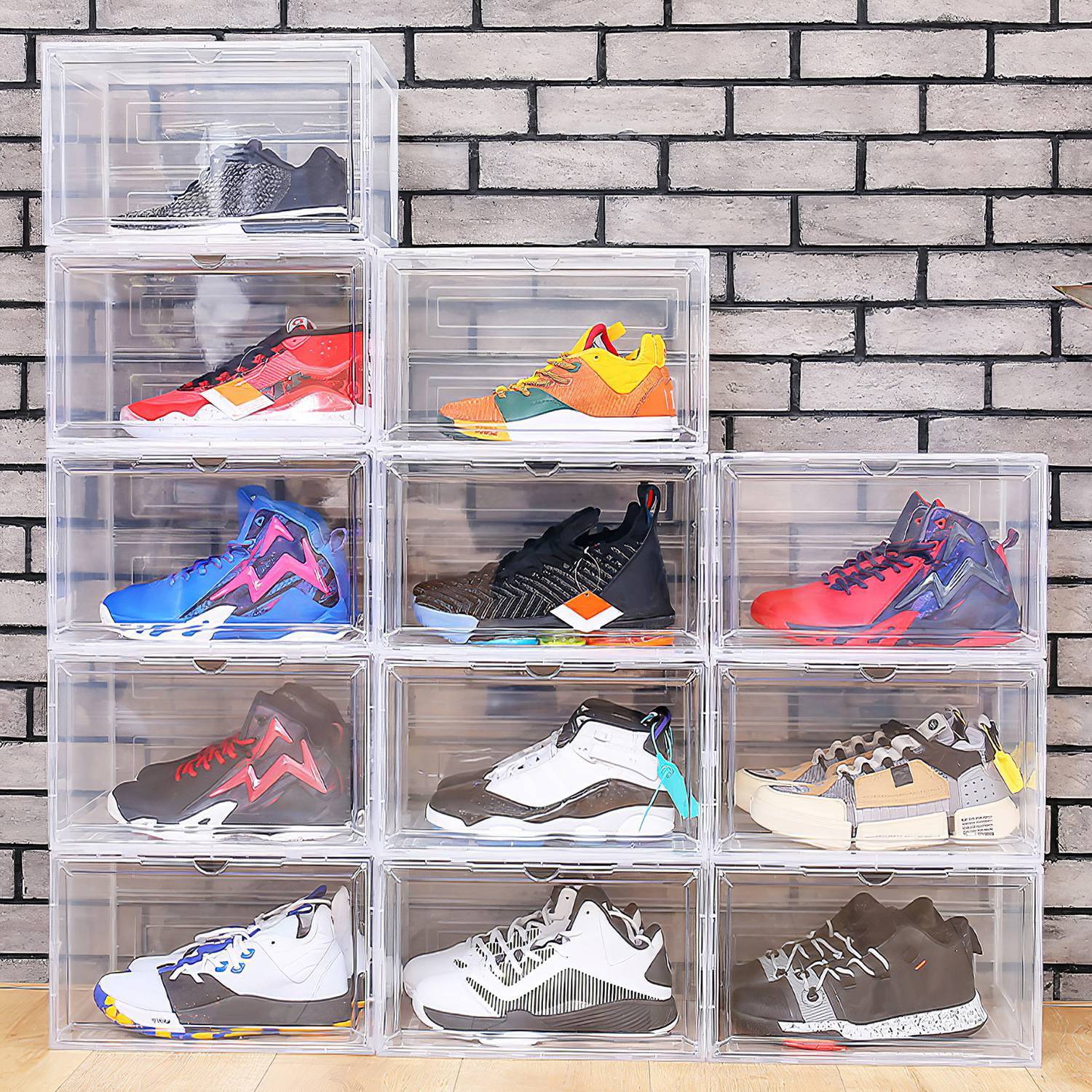 iMounTEK Collapsible Shoe Box Stackable Shoe Storage Bin with Magnetic ...