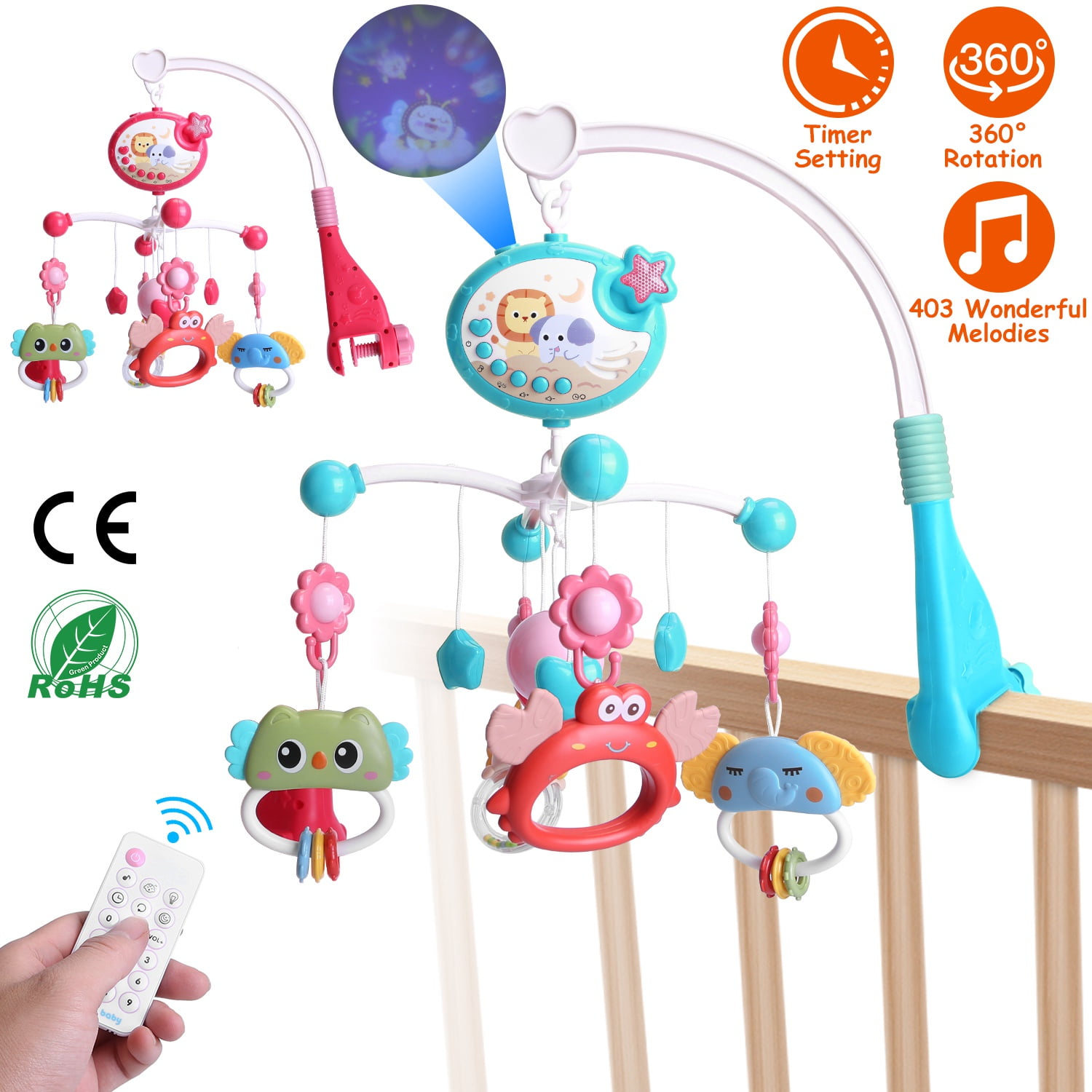 iMounTEK Crib Mobile with Music and Lights, Baby Mobile for Crib with ...