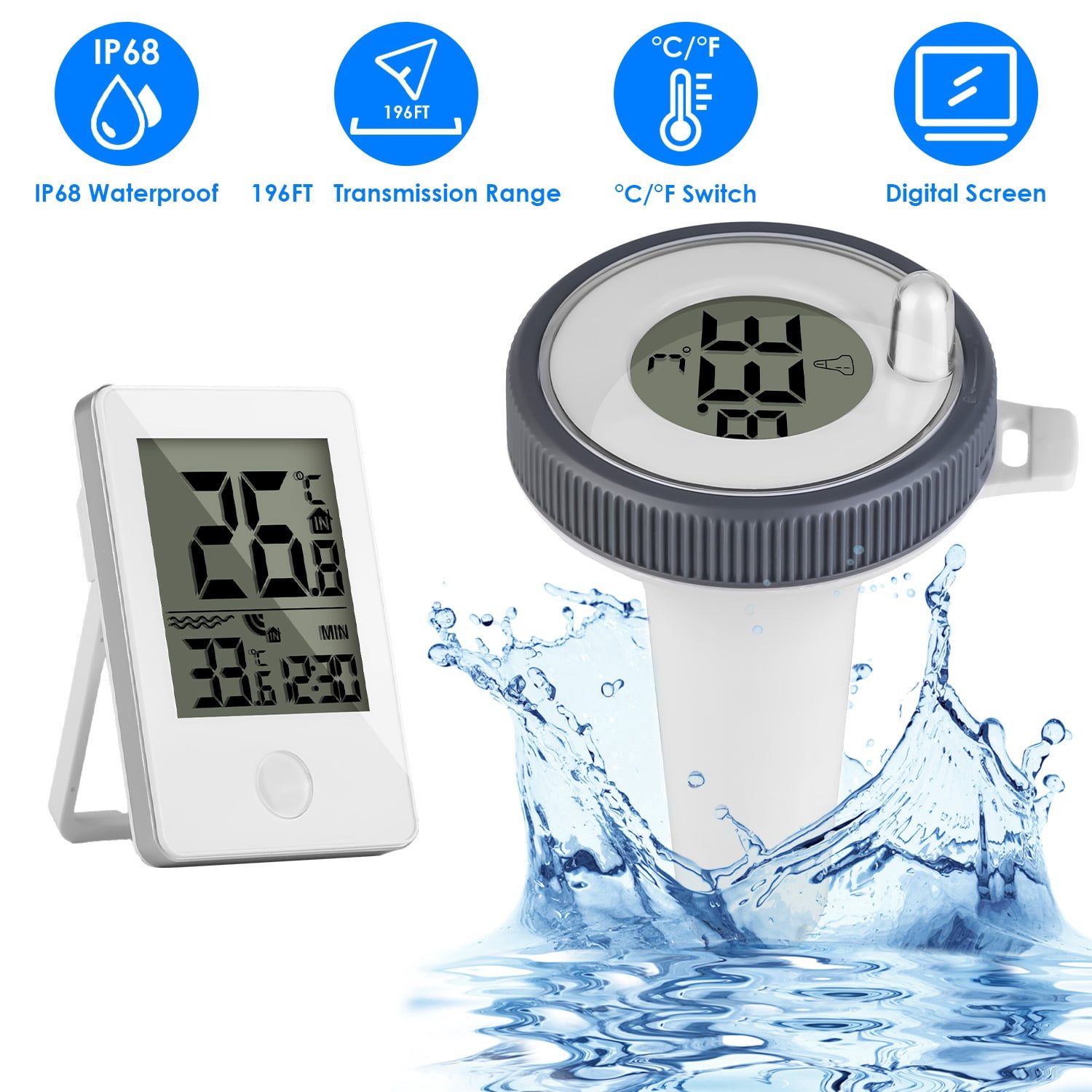 iMounTEK Digital Pool Thermometer Easy Reading Water Temperature Gauge for Swimming Pools,Hot ...