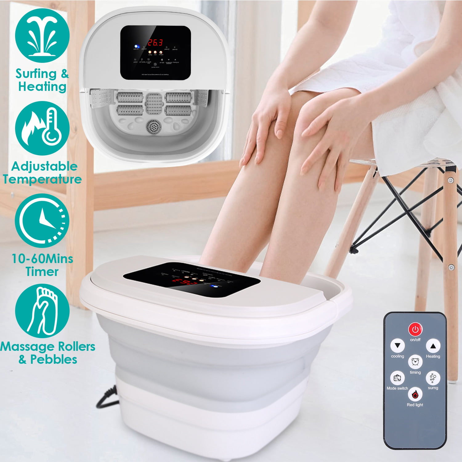 Moclever Electric Foot Spa Massager, Collapsible Foot Bath Tub with ...