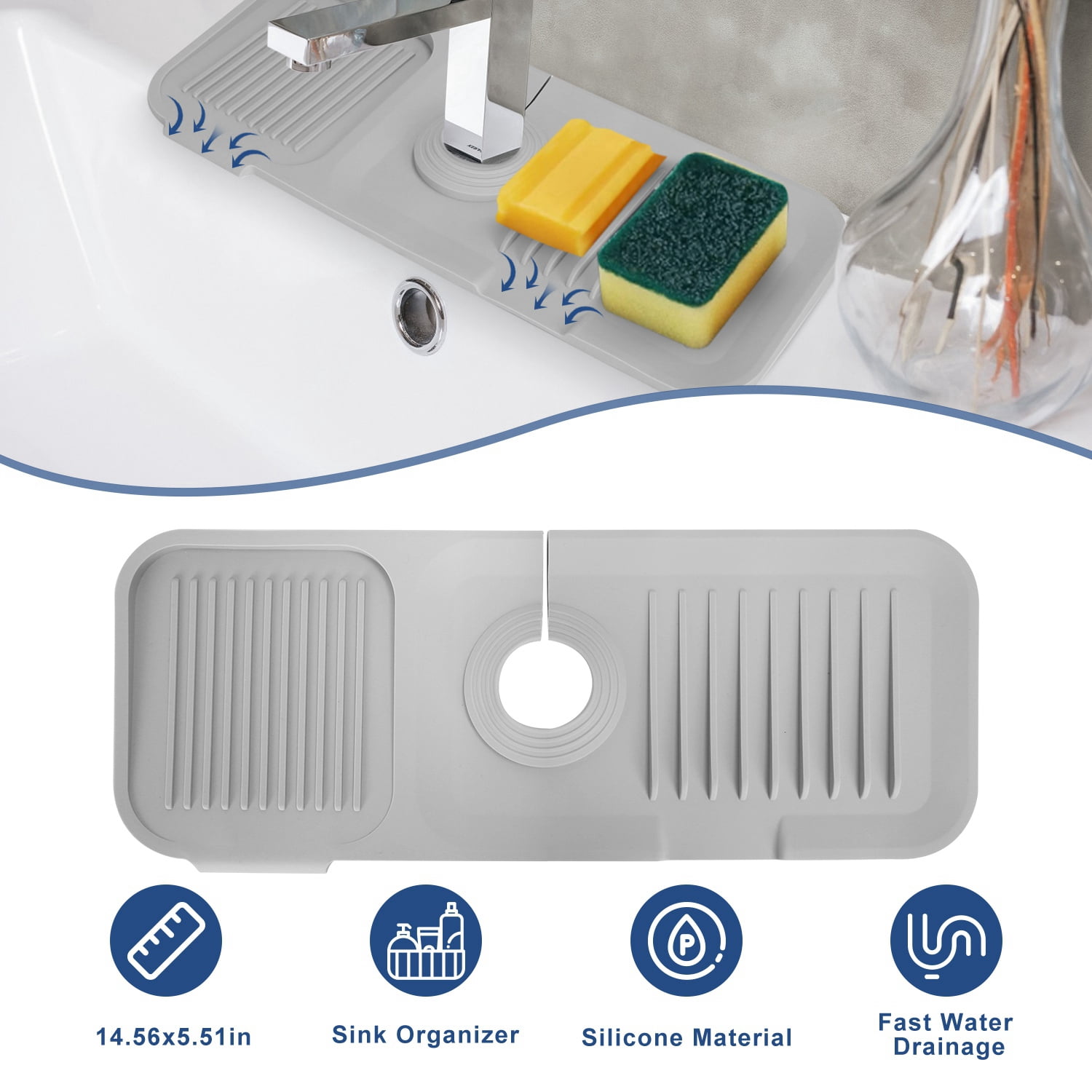 Moclever Faucet Splash Mat Silicone Sink Drying Mat Water Drip Catching ...